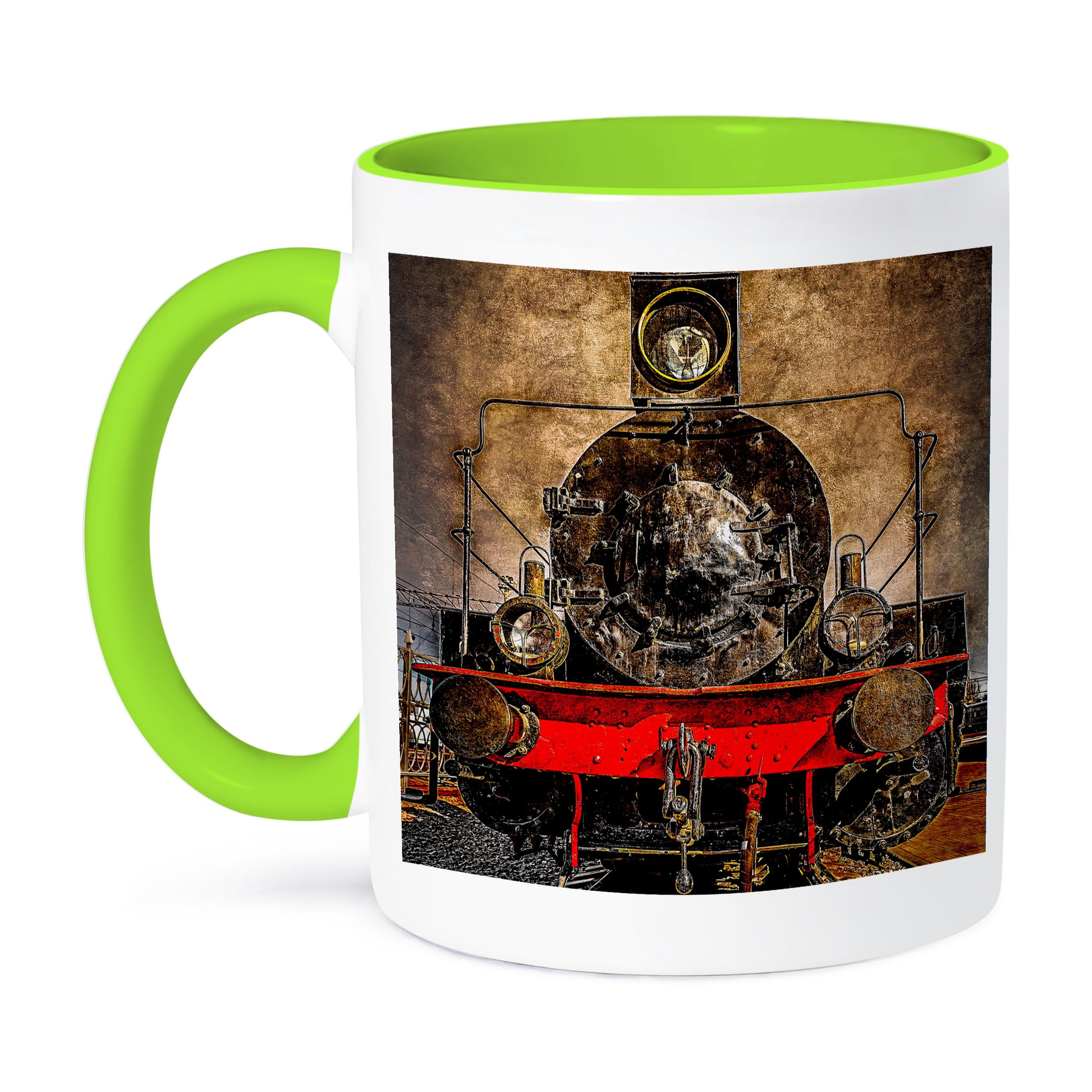 Frontal View Of An Ancient Steam Locomotive. Stylized Photo, 15oz Two ...