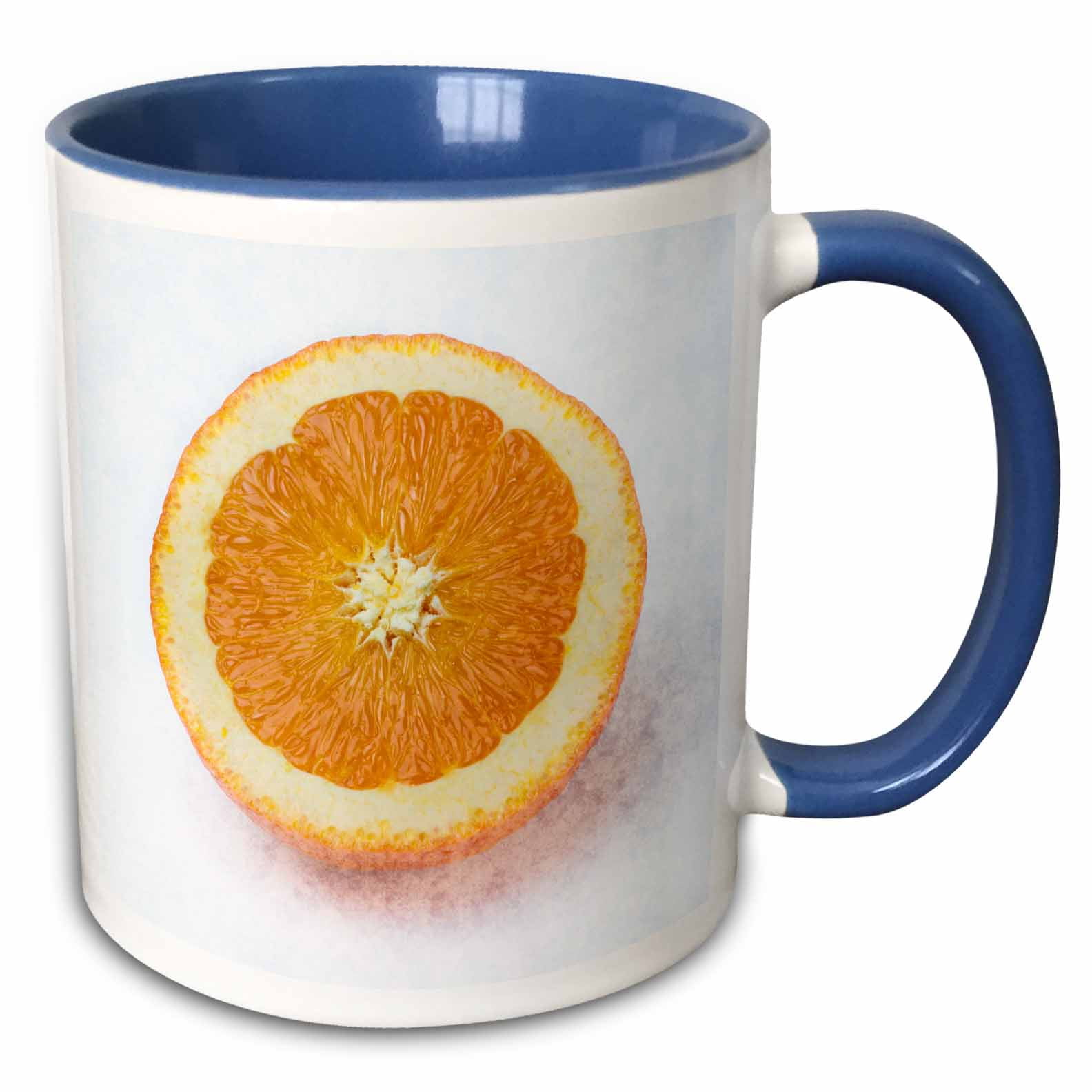 Frontal view of a cut orange citrus fruit. Stylized photo 15oz Two-Tone ...