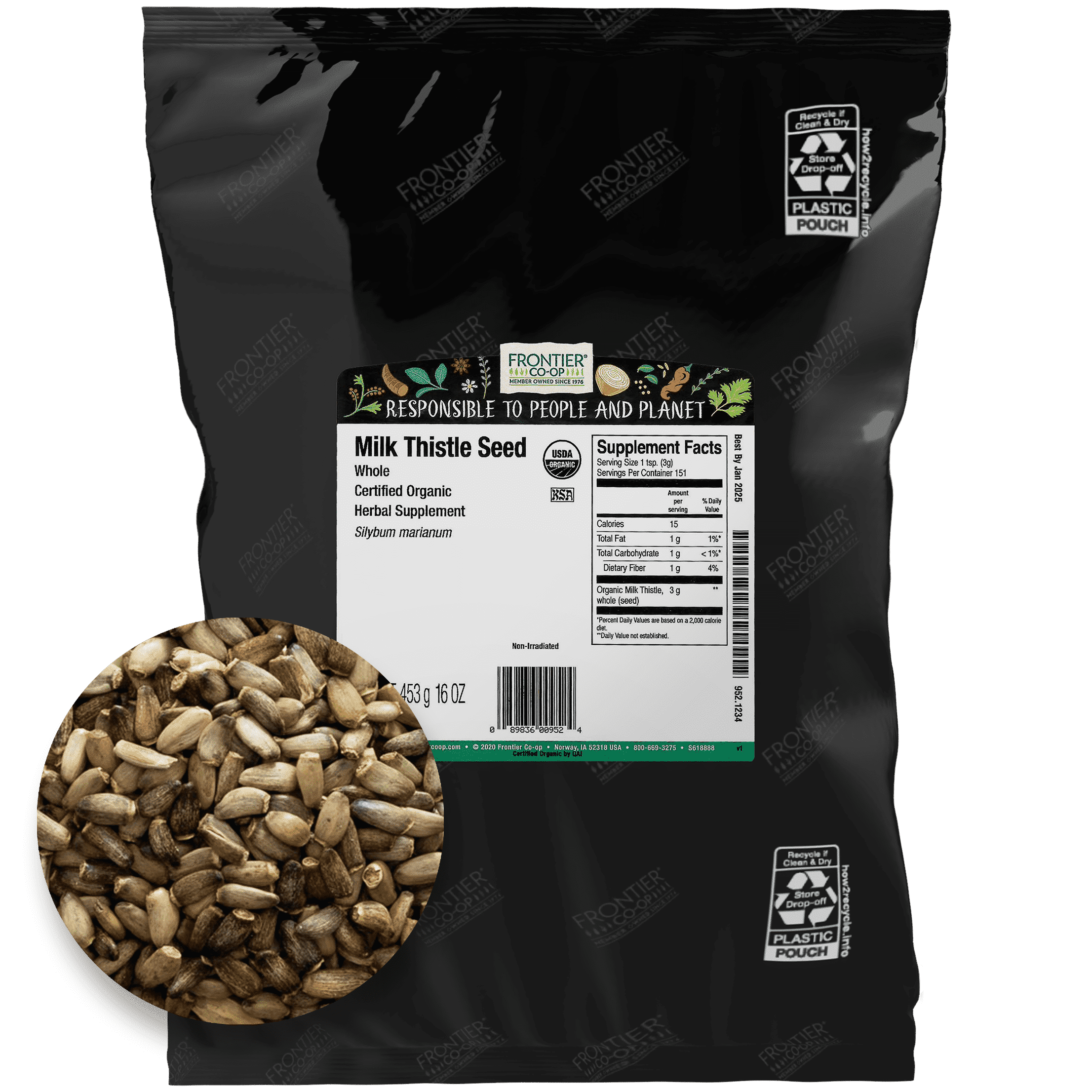 Frontier Co-Op Organic Whole Milk Thistle Seed 16 oz Pkg - Walmart.com