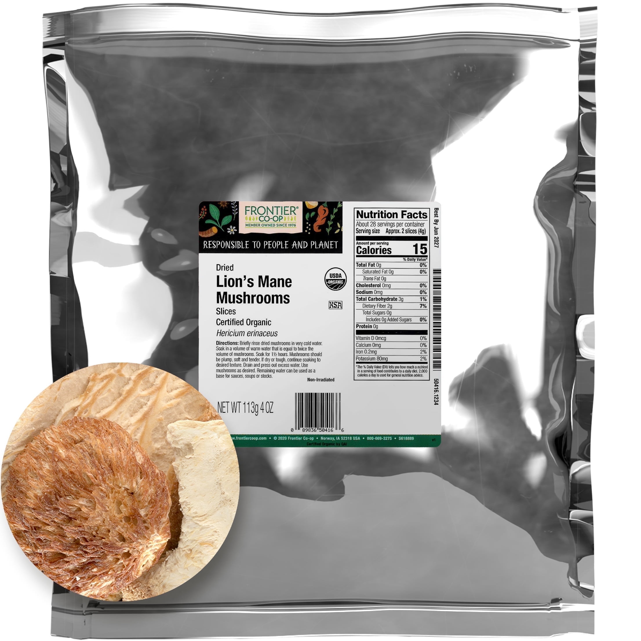 Frontier Co-op Certified Organic Dried Sliced Lion's Mane Mushrooms, 4 ...