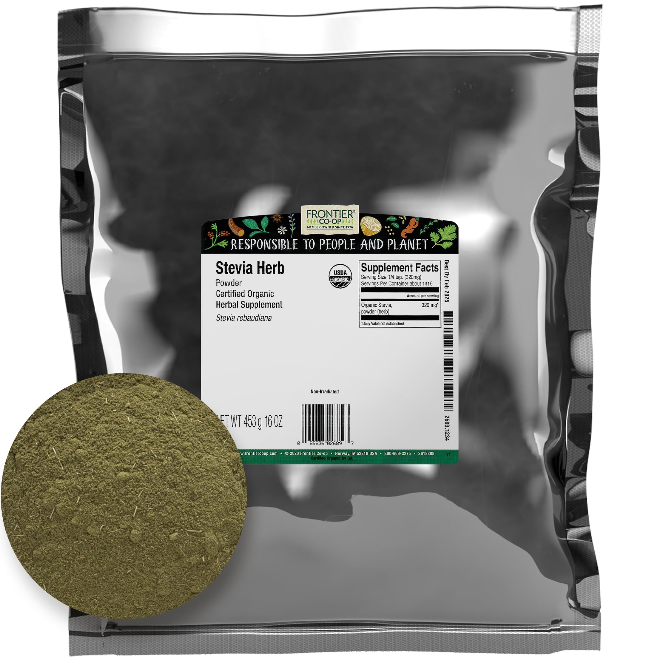 Frontier Co-op Organic Green Powder Stevia Herb, 16 oz Bag - Walmart.com