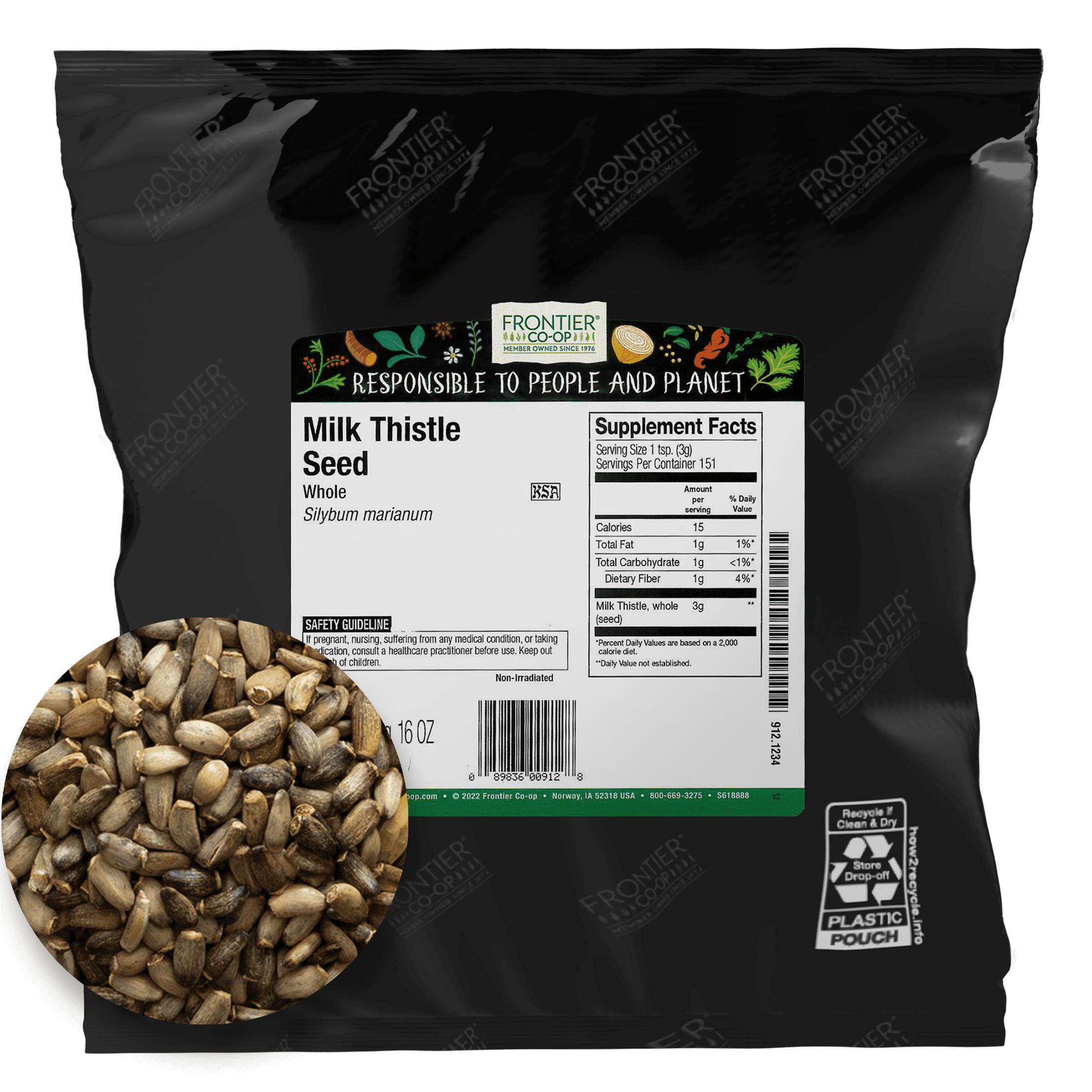 Frontier Co-op, Whole Milk Thistle Seeds, 16 oz, For Teas and Foods ...