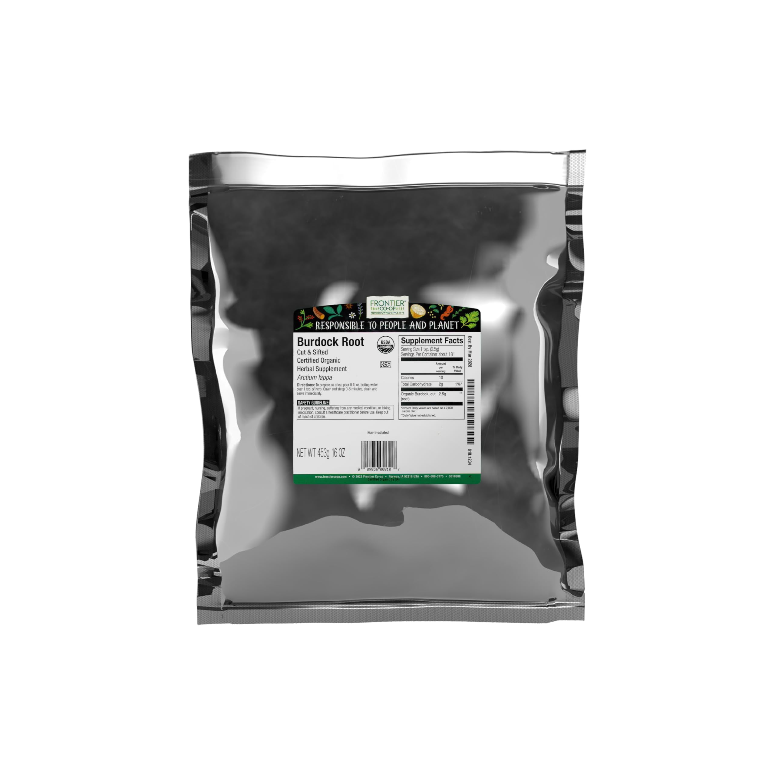 Frontier Organic Burdock Root, 1-Pound Bulk Bag, Common in Root Beer ...