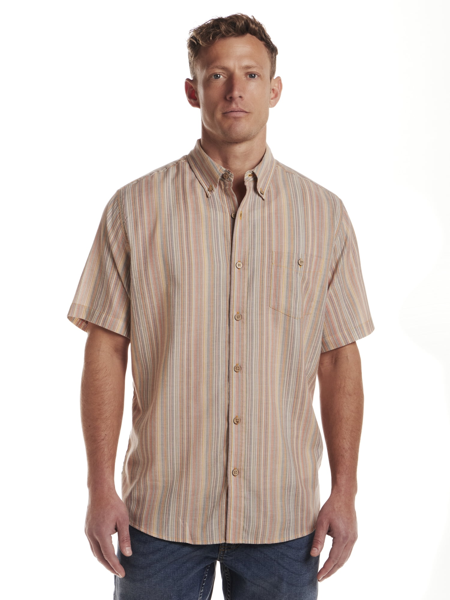 Frontier Threads Men's Short Sleeve Stripe Buttondown Shirt - Walmart.com