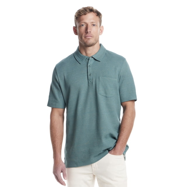 Frontier Threads Men's Short Sleeve Textured Microstripe Waffle Polo ...