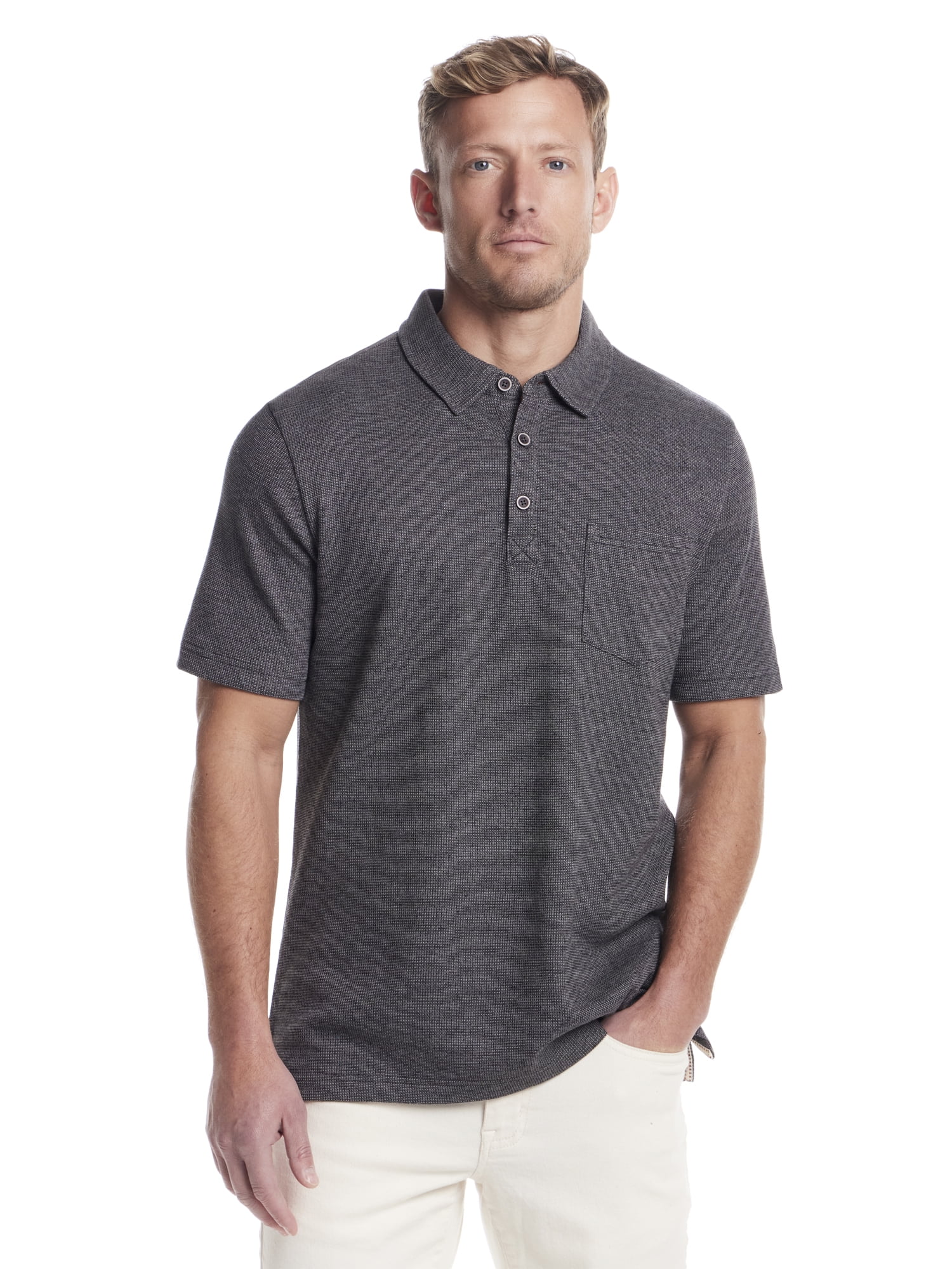 Frontier Threads Men's Short Sleeve Textured Microstripe Waffle Polo ...
