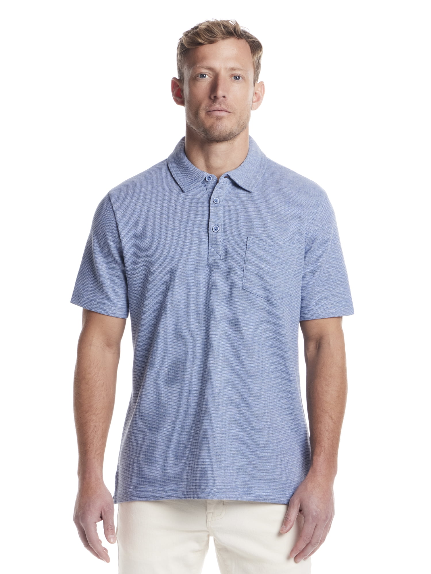 Frontier Threads Men's Short Sleeve Textured Microstripe Waffle Polo ...