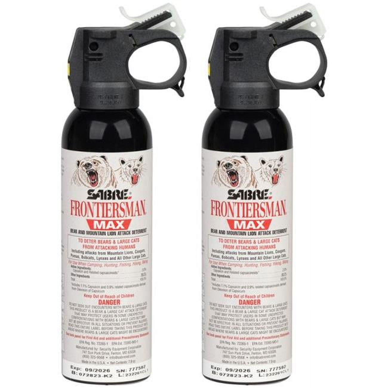 SABRE Frontiersman MAX Bear & Mountain Lion Spray, 2-Pack (FBADX-03-03 ...