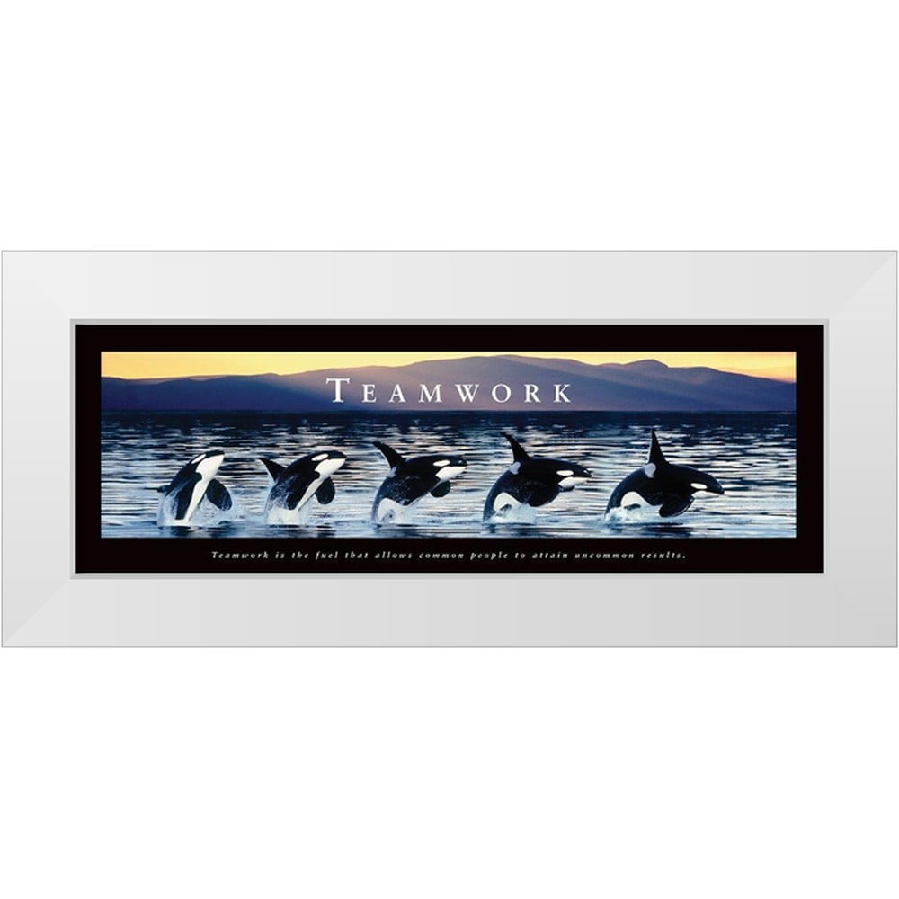 Frontline 14x7 White Modern Wood Framed Museum Art Print Titled - Teamwork - Whales - Walmart.com