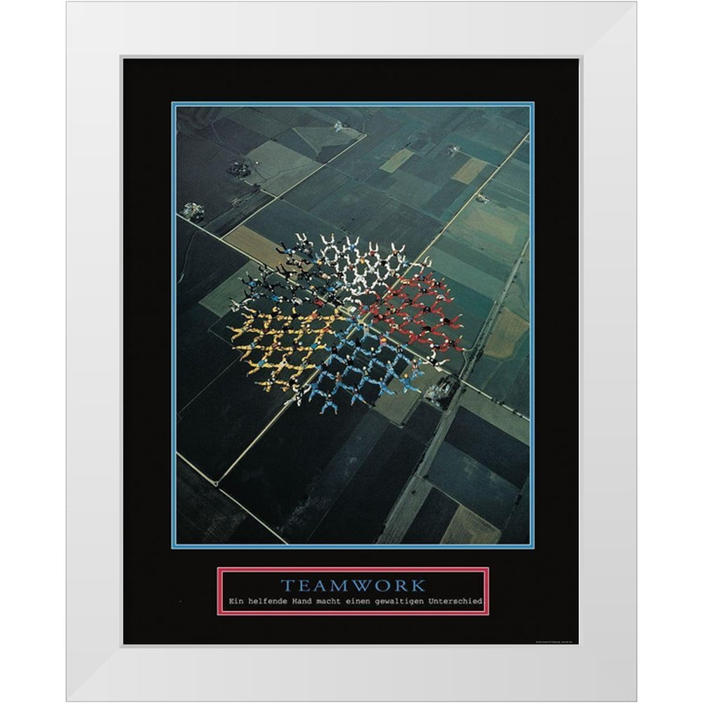 Frontline 20x24 White Modern Wood Framed Museum Art Print Titled - Teamwork - Skydivers ...