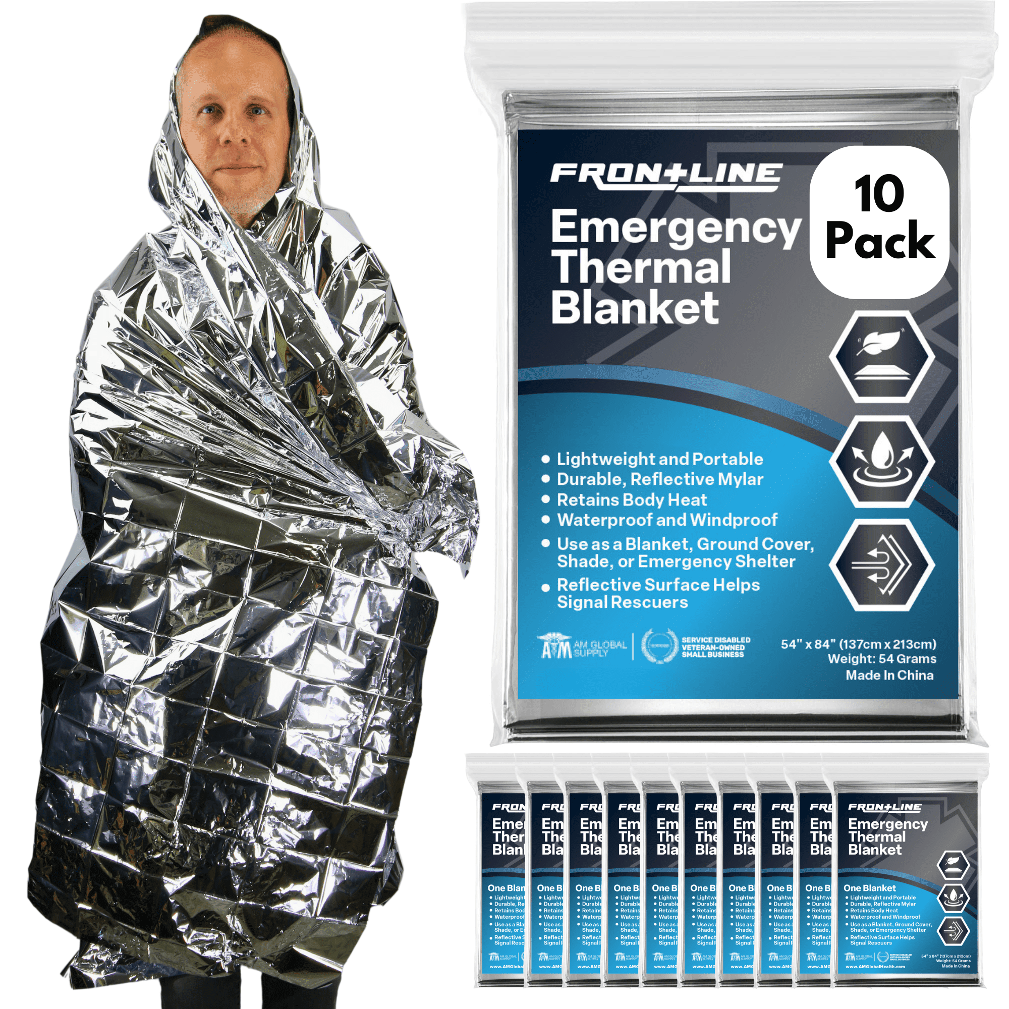 Frontline Emergency Blanket 10 Pack Mylar Thermal Blanket for ...