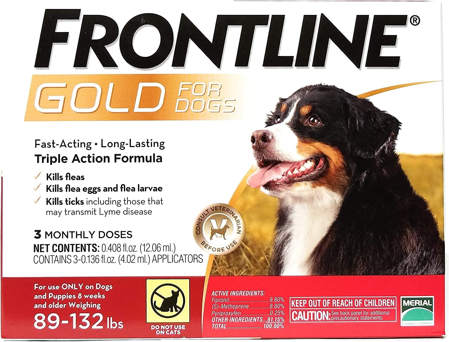 Link Frontline Gold for Dogs 89-132 lbs Red 3 Month Flea and Tick ...