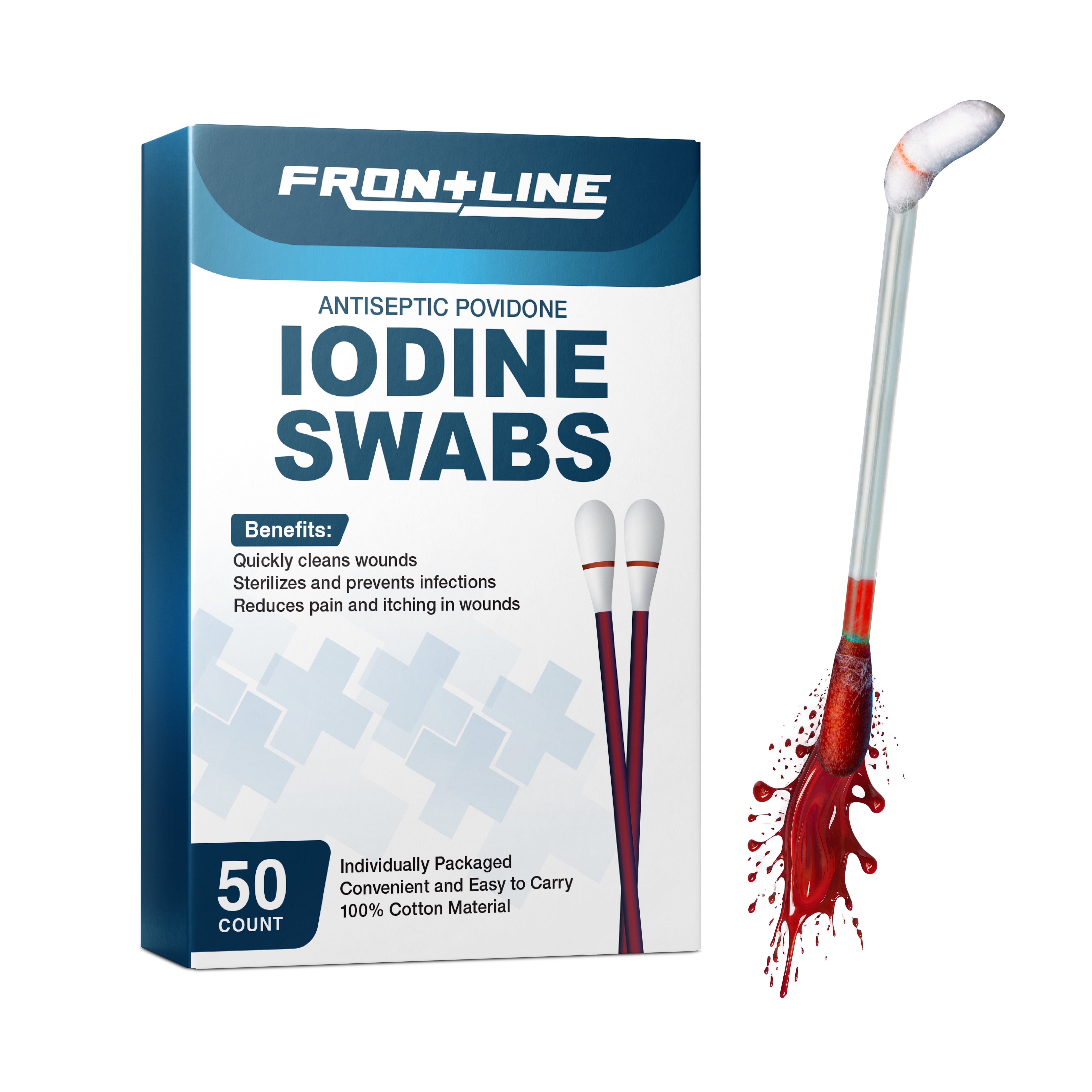 Frontline Iodine Swabs 50 Count Antiseptic Swabsticks Medical Wound ...