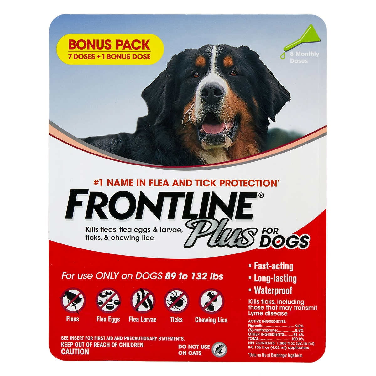 Frontline Plus Flea and Tick Dog Treatment 89-132 lb, 7+1 Doses ...