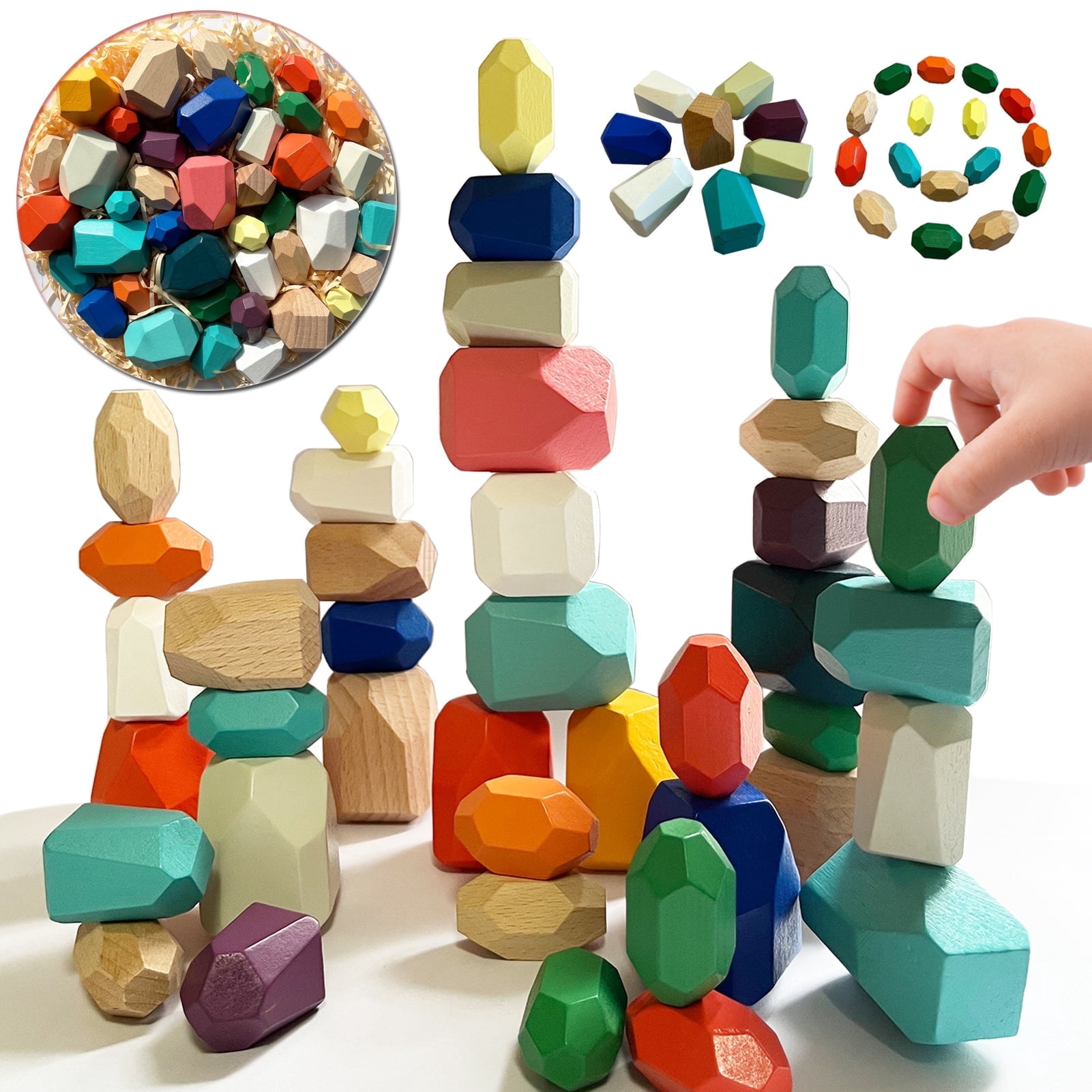 Frontoytall 40-Piece Wooden Stacking Stones | Montessori STEM Toys for ...