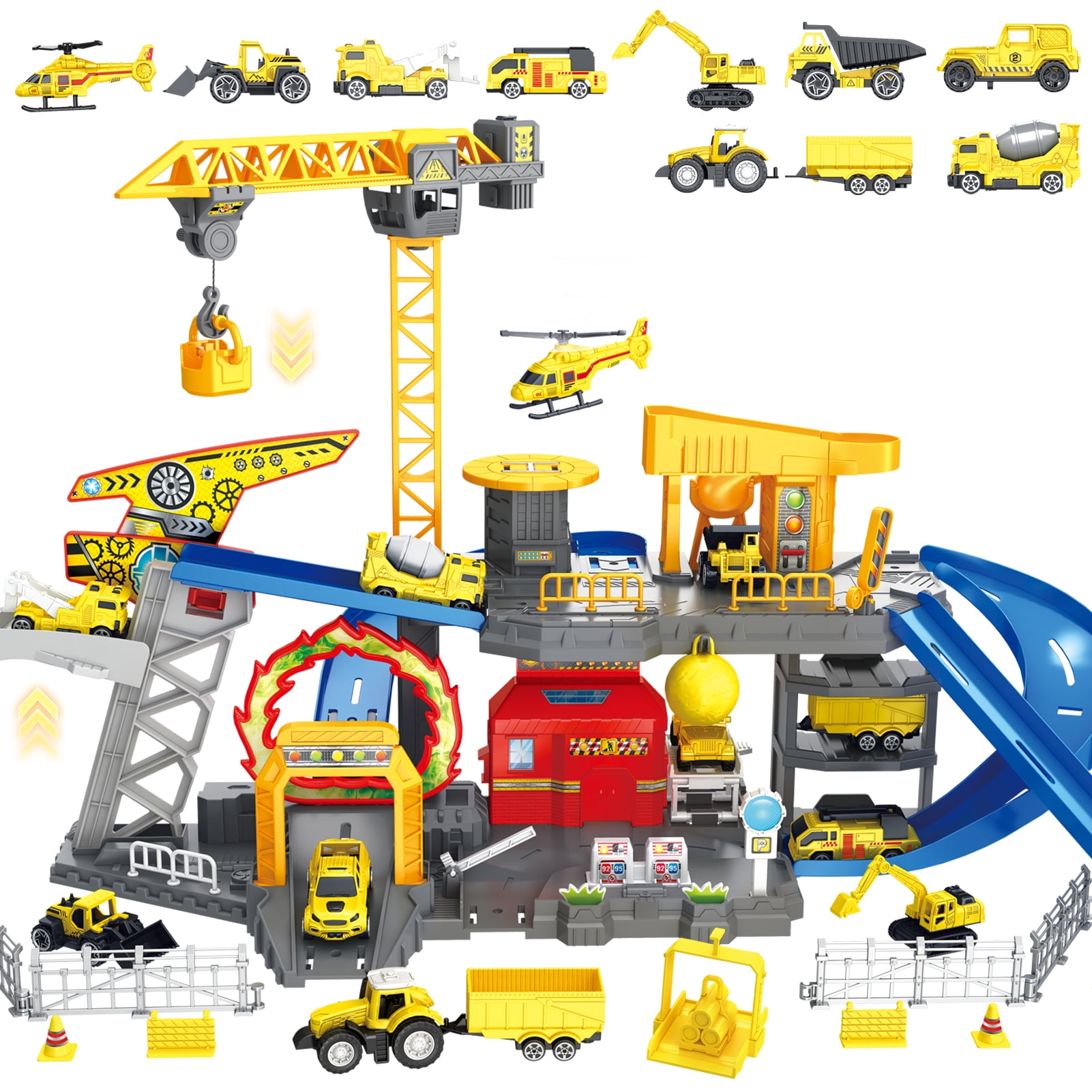 Frontoytall Construction Vehicles Track Set with Excavator, Dump Truck ...