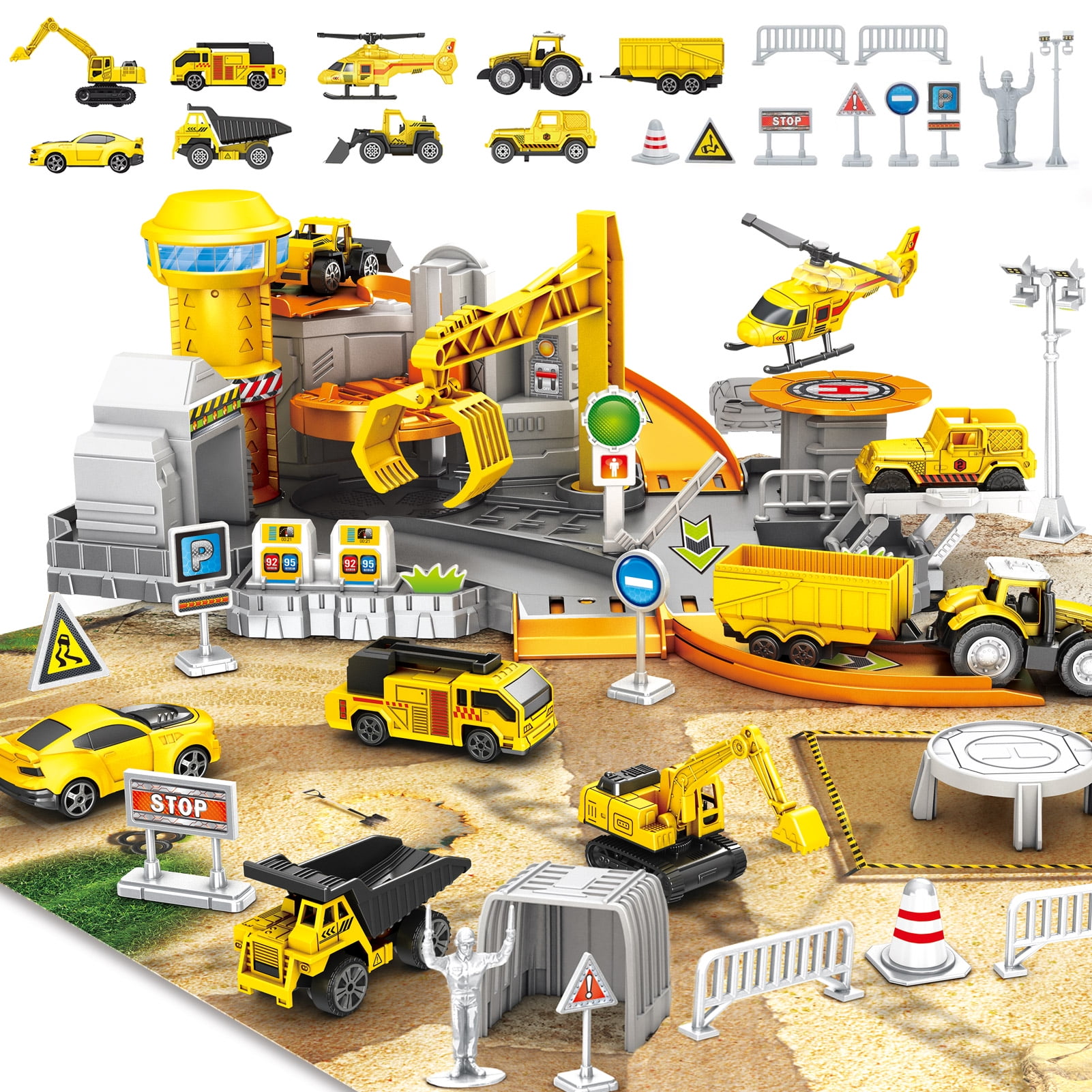 Frontoytall Construction Vehicles Track Set with Excavator, Dump Truck ...