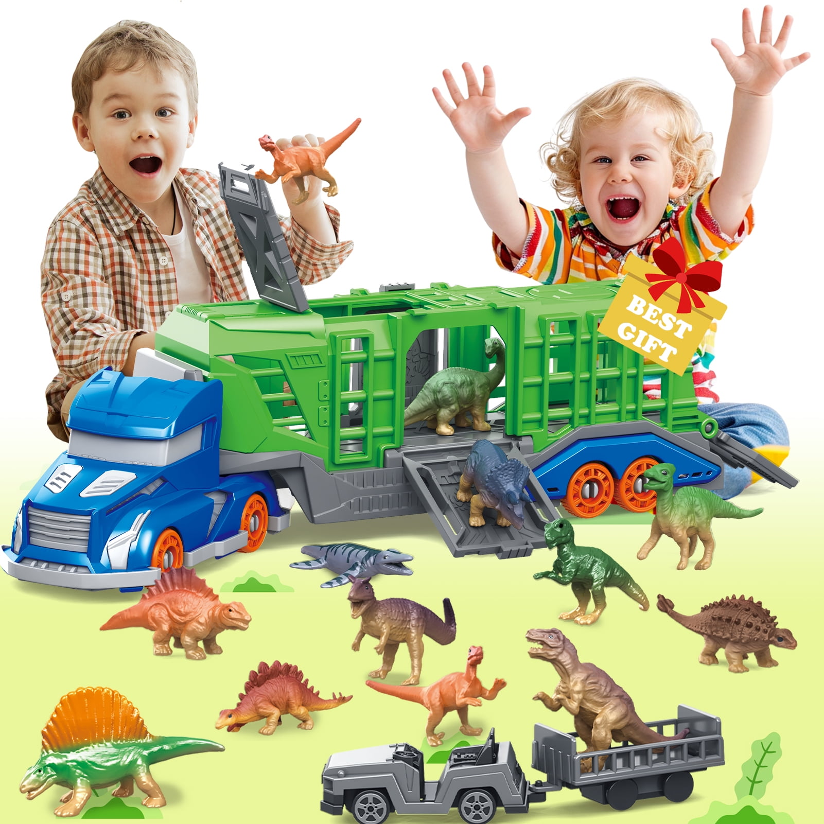 Frontoytall Dino Transport Truck Playset - 12 Dinosaurs & Rotating ABS ...