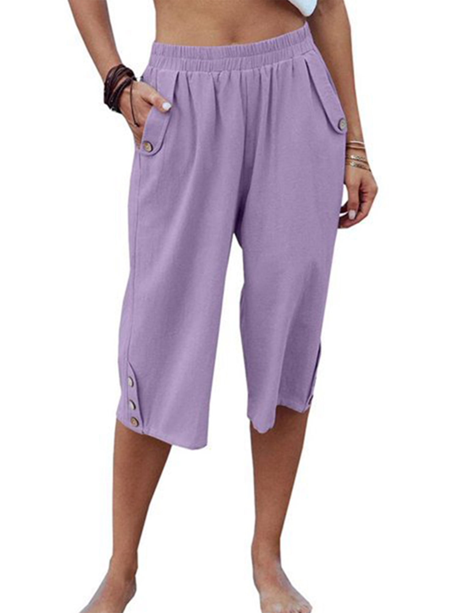 Frontwalk Capris Pants for Women Cotton Linen Casual Lounge Pants ...