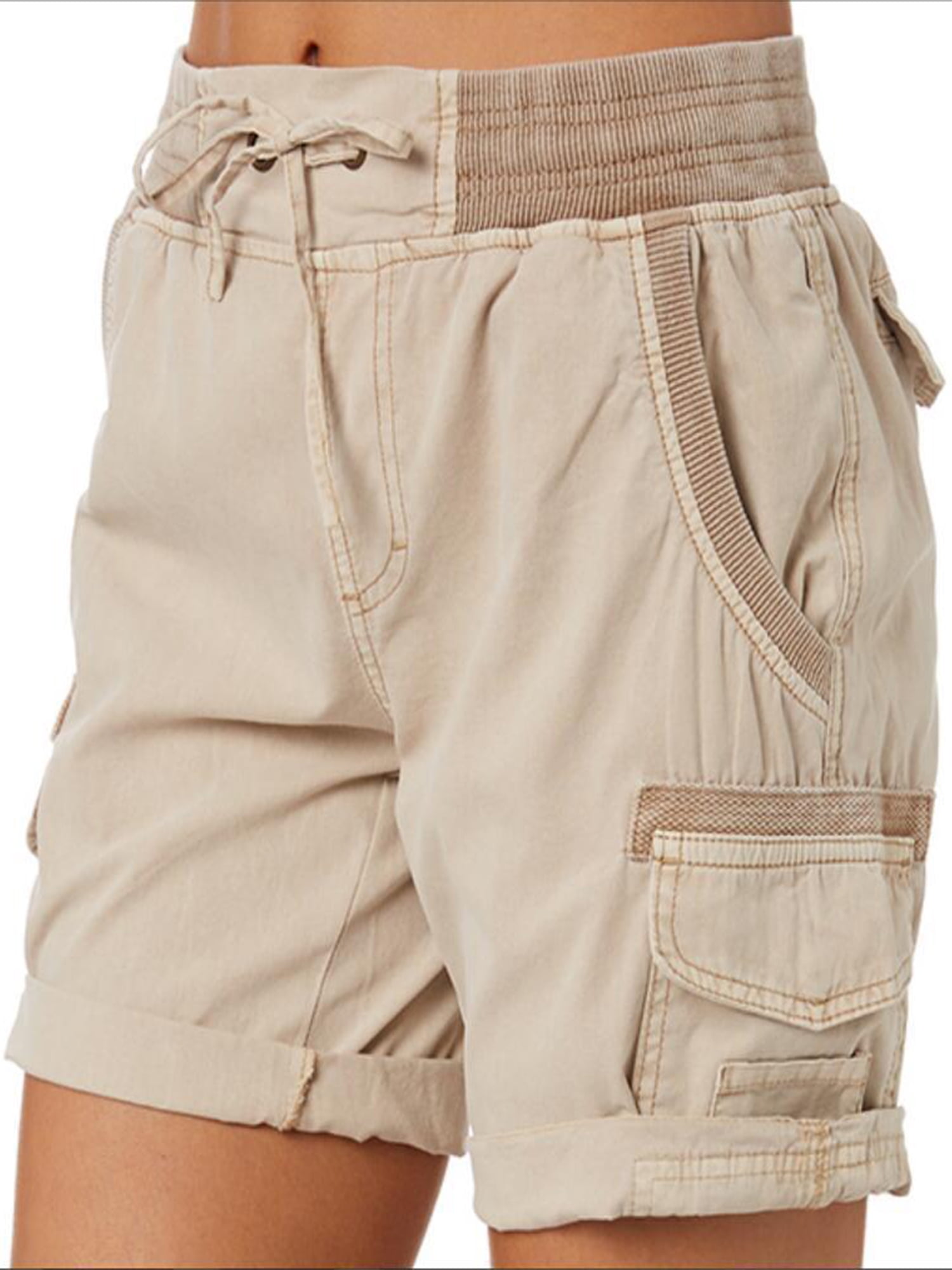 Frontwalk Cotton Linen Beach Shorts for Women, High Waist, Elastic ...