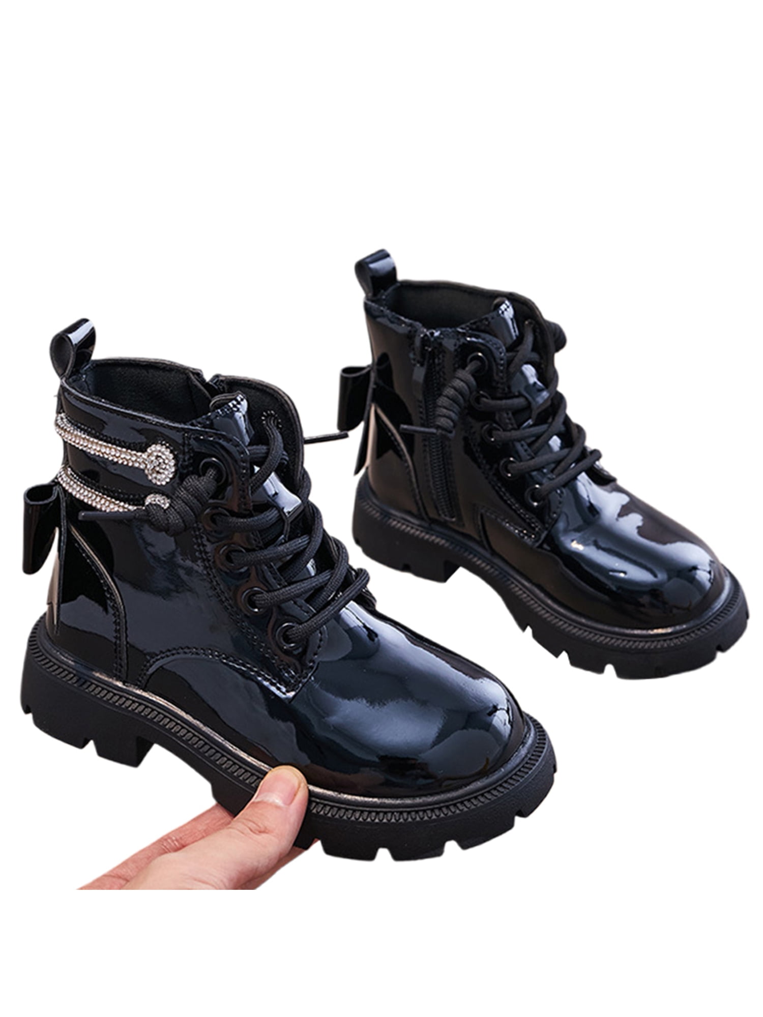 Frontwalk Girls Combat Boot Zipper Ankle Boots Lug Sole Booties School ...