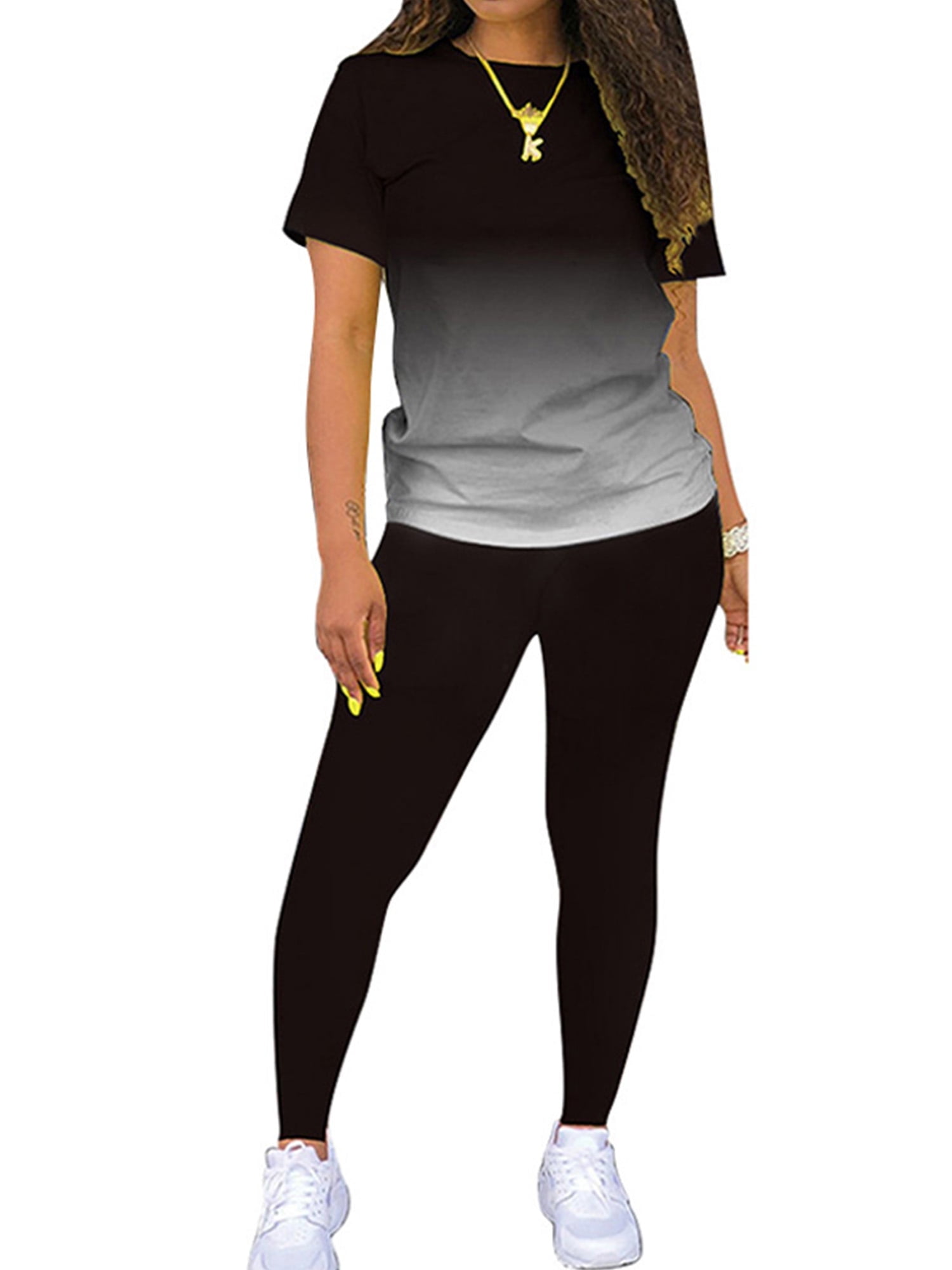 Frontwalk Women's Tie Dye 2 Piece Active Wear Jogging Suit, Black XL ...
