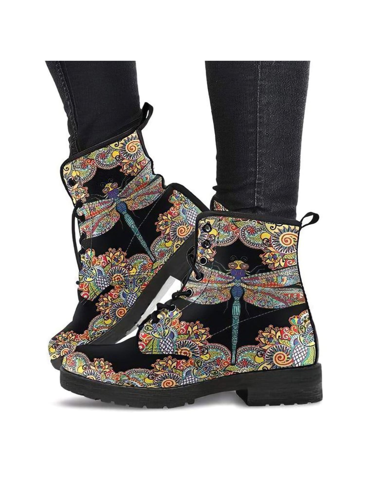 Frontwalk Ladies Ankle Boots Vintage Short Bootie Floral Leather Boot ...