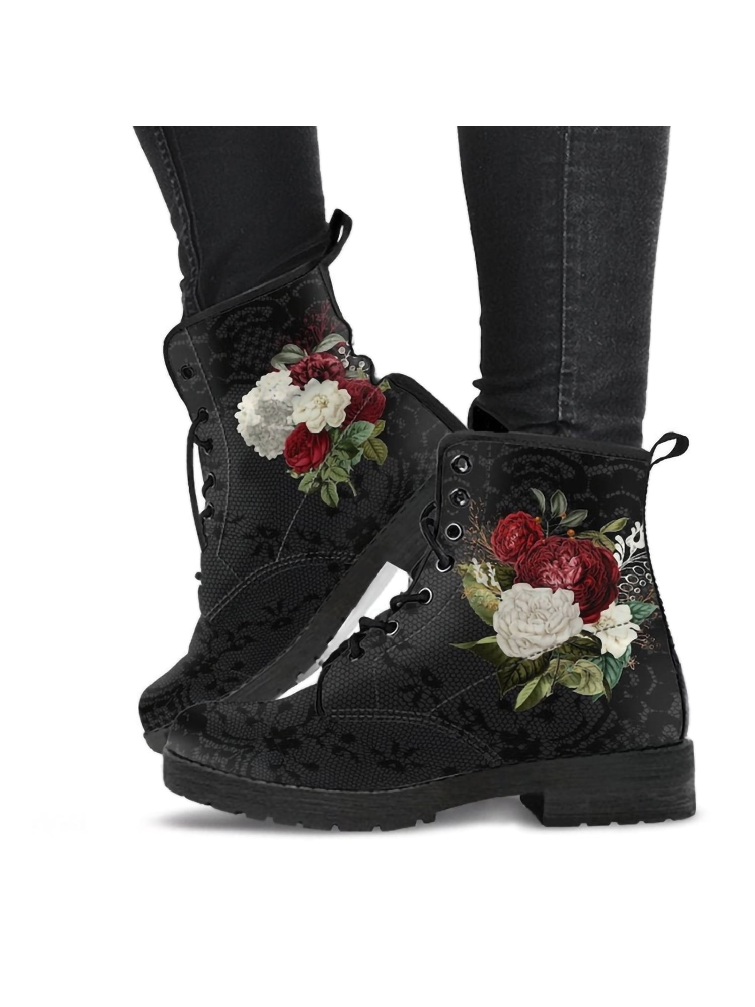 Frontwalk Ladies Ankle Boots Vintage Short Bootie Floral Leather Boot ...
