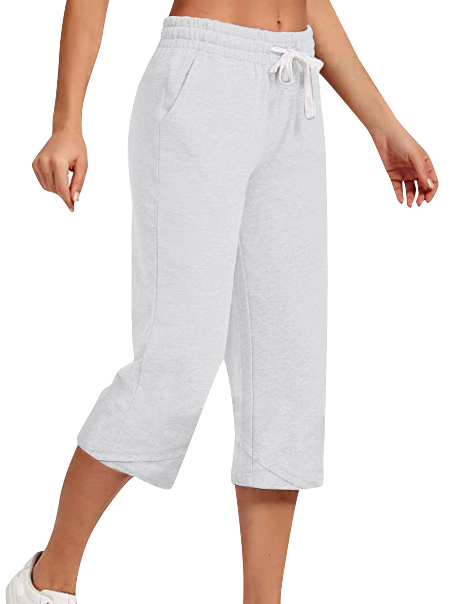 Frontwalk Ladies Capri Pants High Waist Trousers Solid Color Capris ...