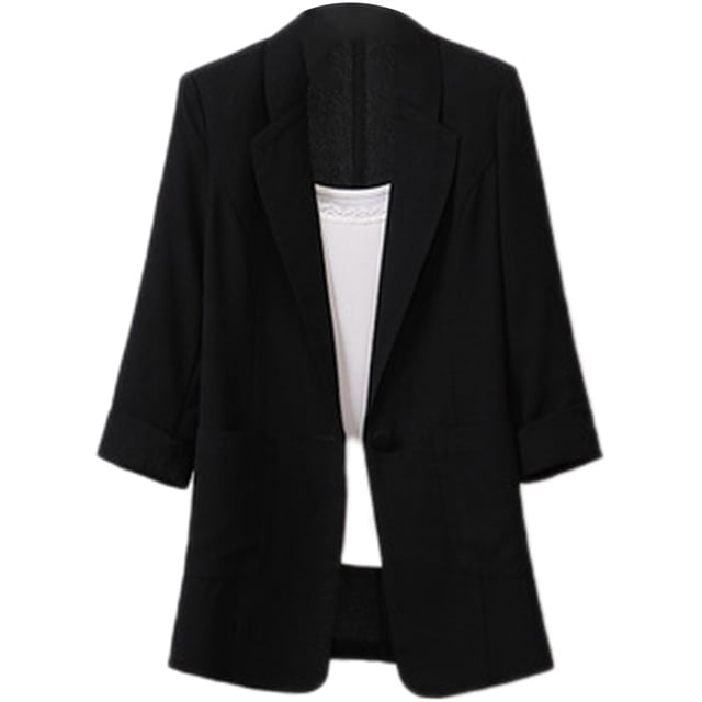 Frontwalk Ladies Casual 3/4 Sleeve Blazers With Pockets Plain Business ...