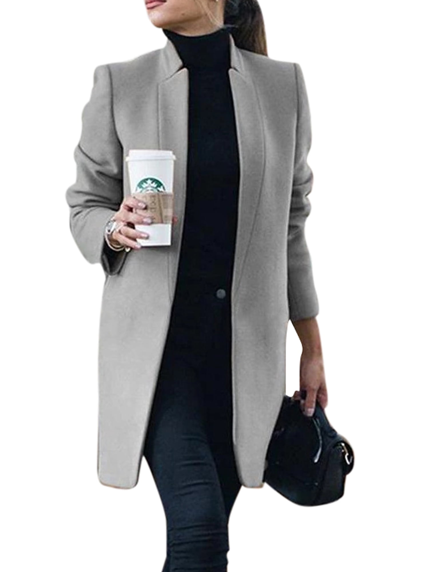 Frontwalk Ladies Coat Solid Color Trench Coats Open Front Outwear Party ...