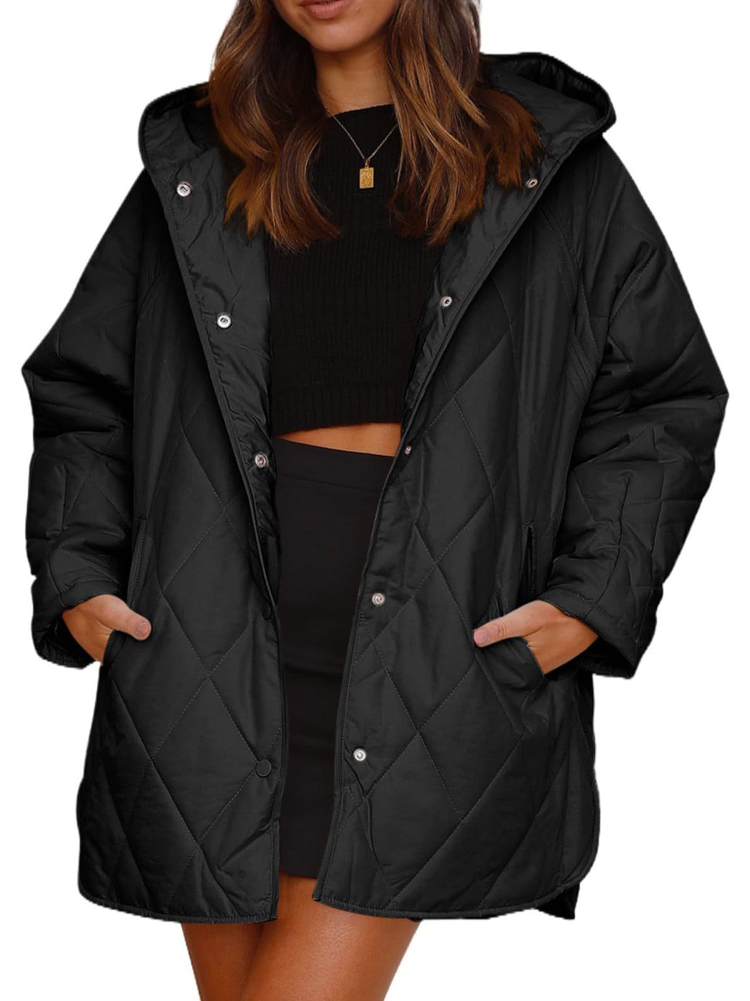 Frontwalk Ladies Coats Hooded Hood Jacket Long Sleeve Quilted Jackets ...