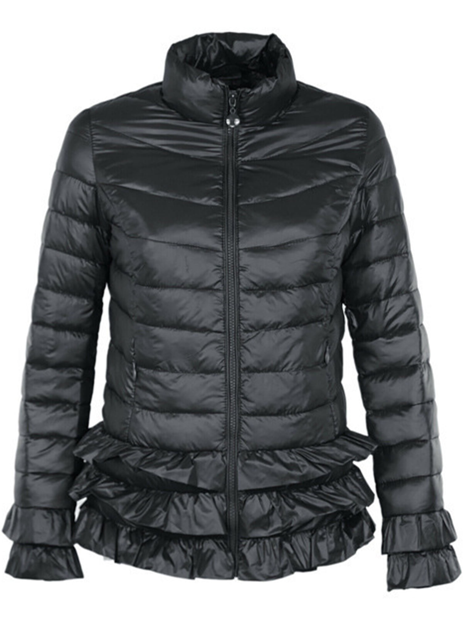 Frontwalk Ladies Down Coat Plain Solid Color Puffer Coats Long Sleeve ...