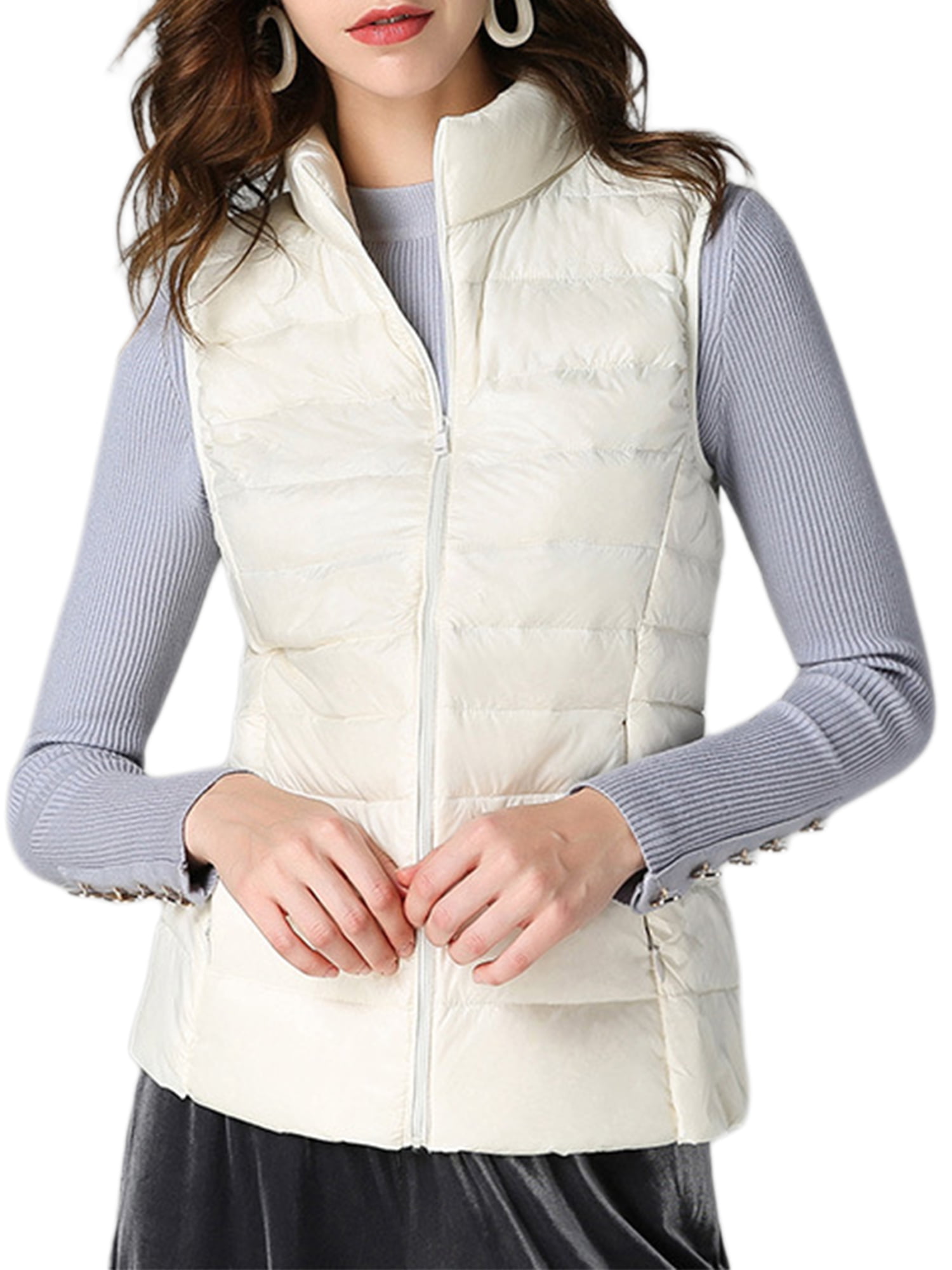 Frontwalk Ladies Down Vests Sleeveless Puffer Vest Zip Up Waistcoat Women Lightweight Outwear ...