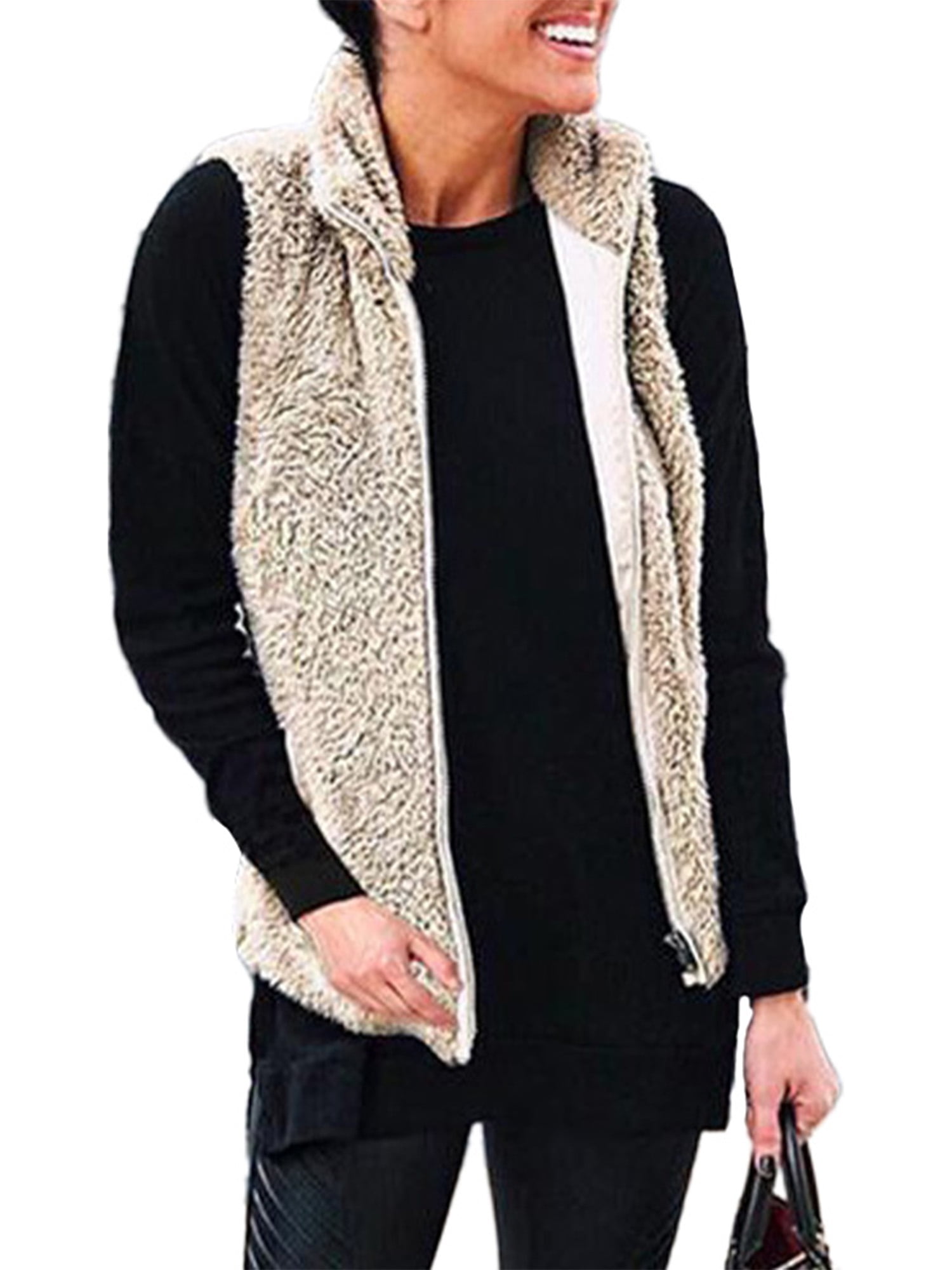 Frontwalk Ladies Jacket Vest Sleeveless Waistcoat Stand Collar Fleece ...