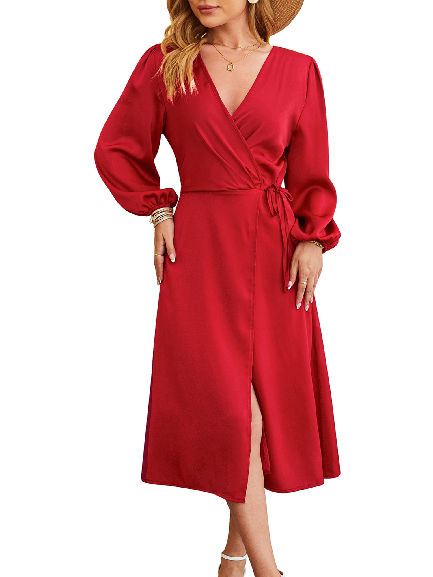 Frontwalk Ladies Maxi Dress Long Sleeve V Neck Women Hawaiian Plain ...