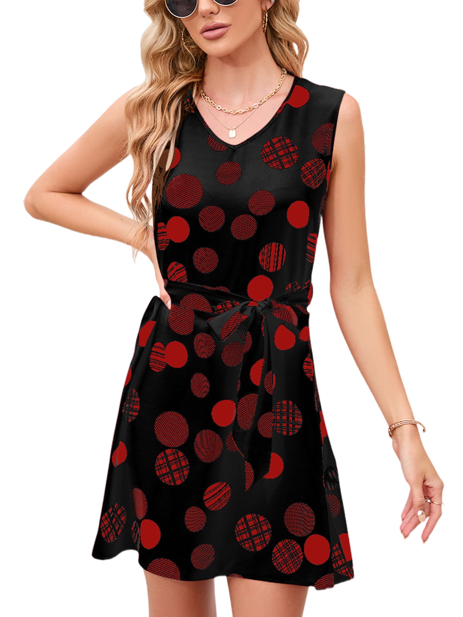 Frontwalk Ladies Mini Dress Short Sleeve Summer Beach Sundress V Neck ...