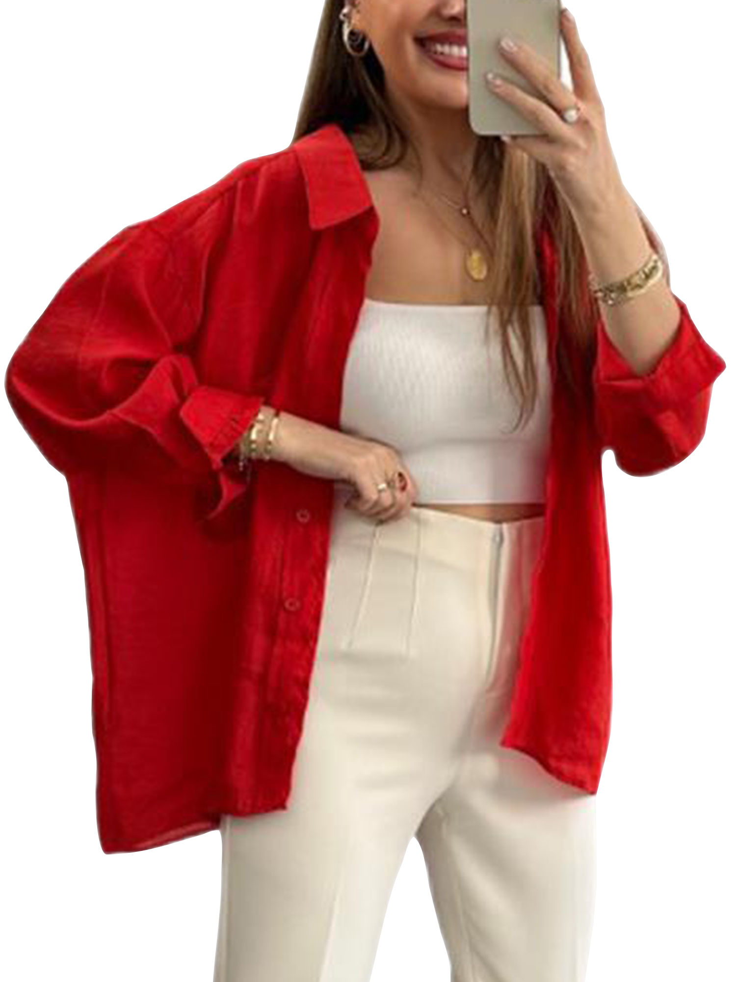 Frontwalk Ladies Shirts Button Down Tops Shirt Collar Blouse Women ...