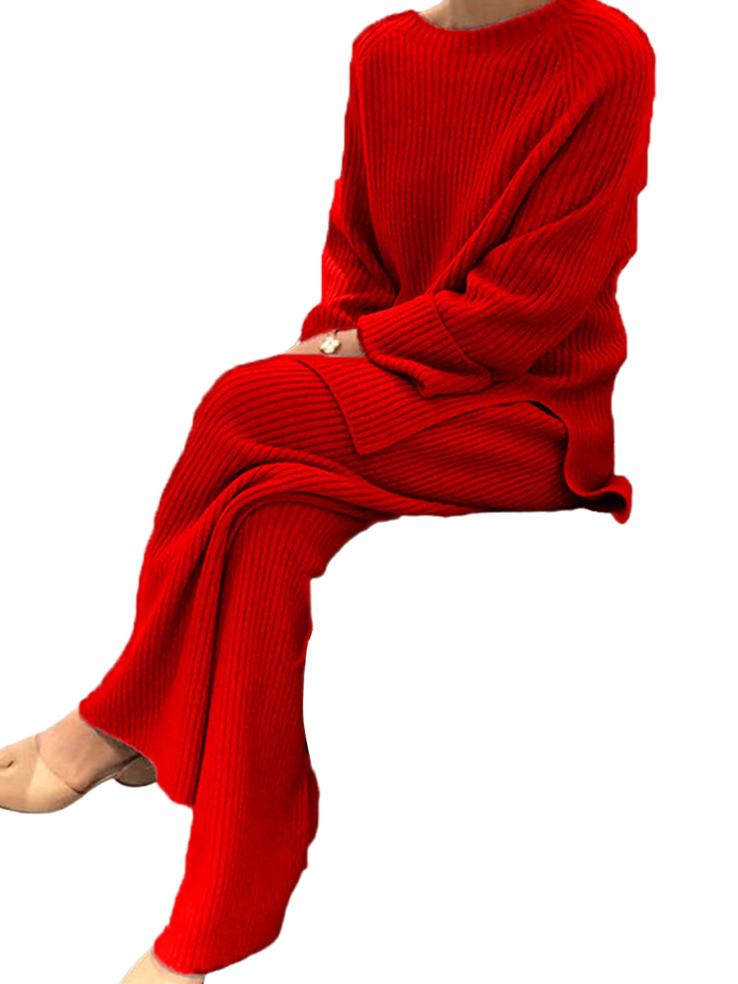 Frontwalk Ladies Two Piece Outfits Crew Neck Lounge Set Wide Leg ...