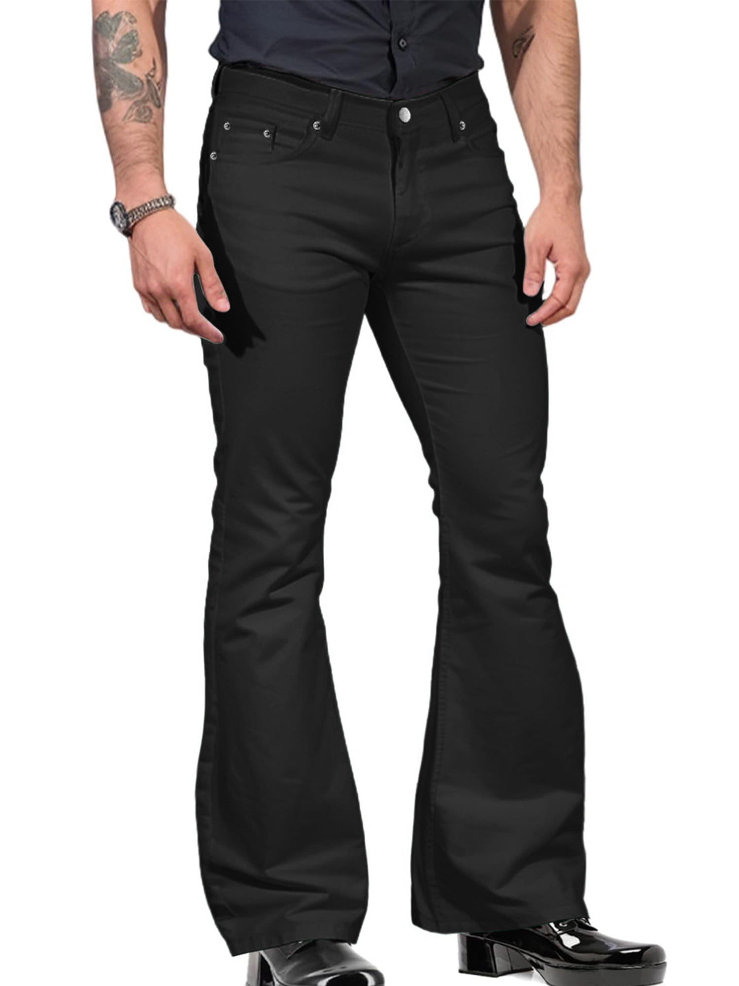 Frontwalk Men Disco Pants Buttons Trousers Flared Leg Bell Bottom Men's ...