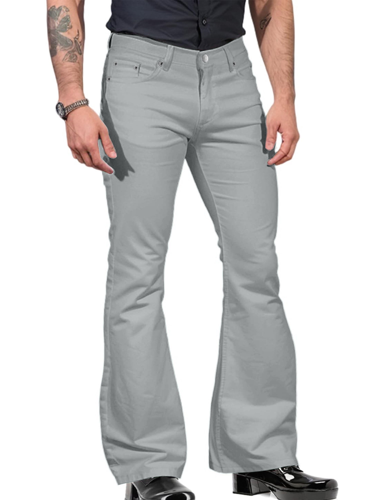 Frontwalk Men Disco Pants Buttons Trousers Flared Leg Bell Bottom Men's ...