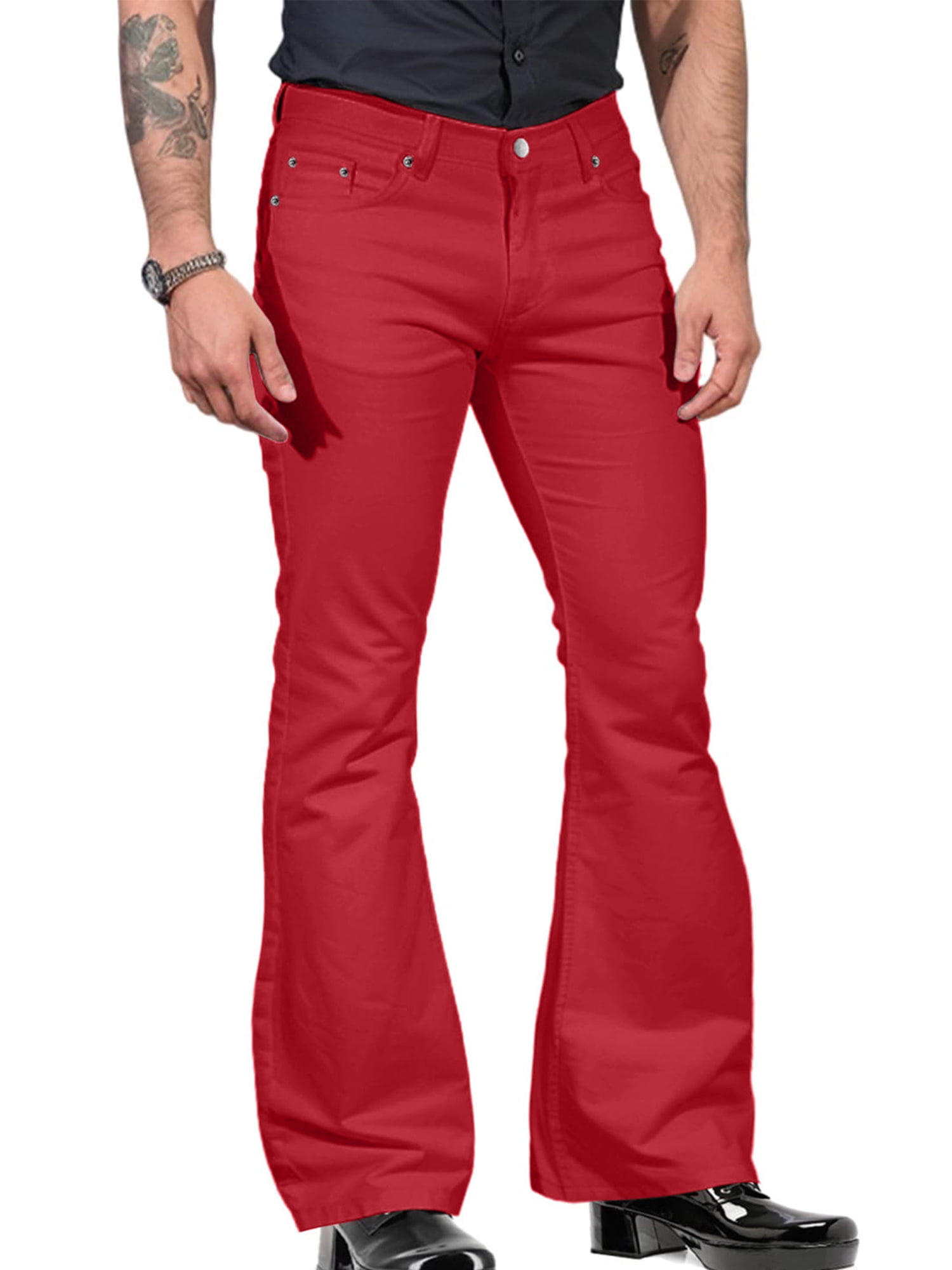 Frontwalk Men Disco Pants Buttons Trousers Flared Leg Bell Bottom Men's ...