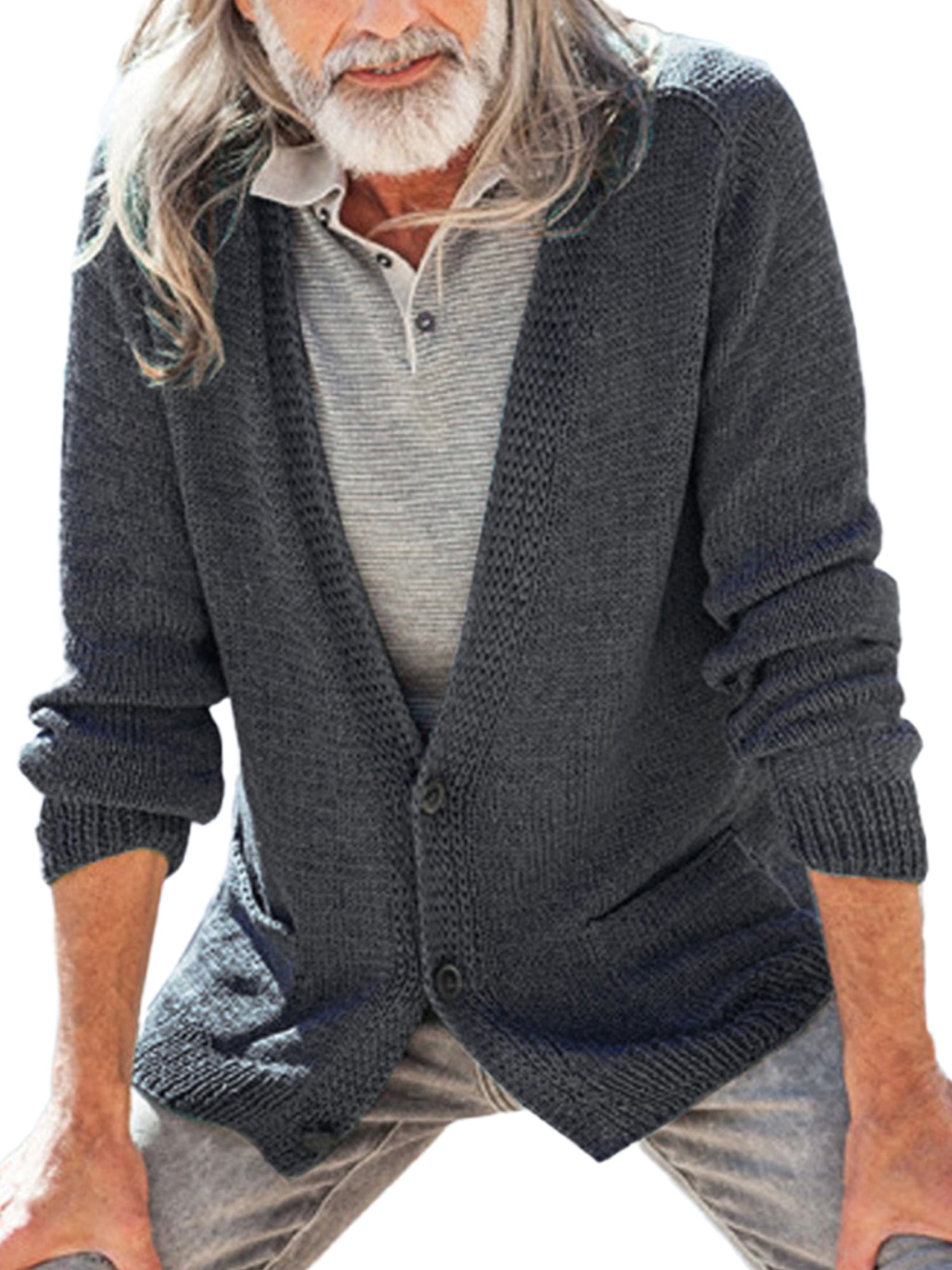 Frontwalk Men Knitted Sweaters V Neck Jacket Long Sleeve Cardigan ...