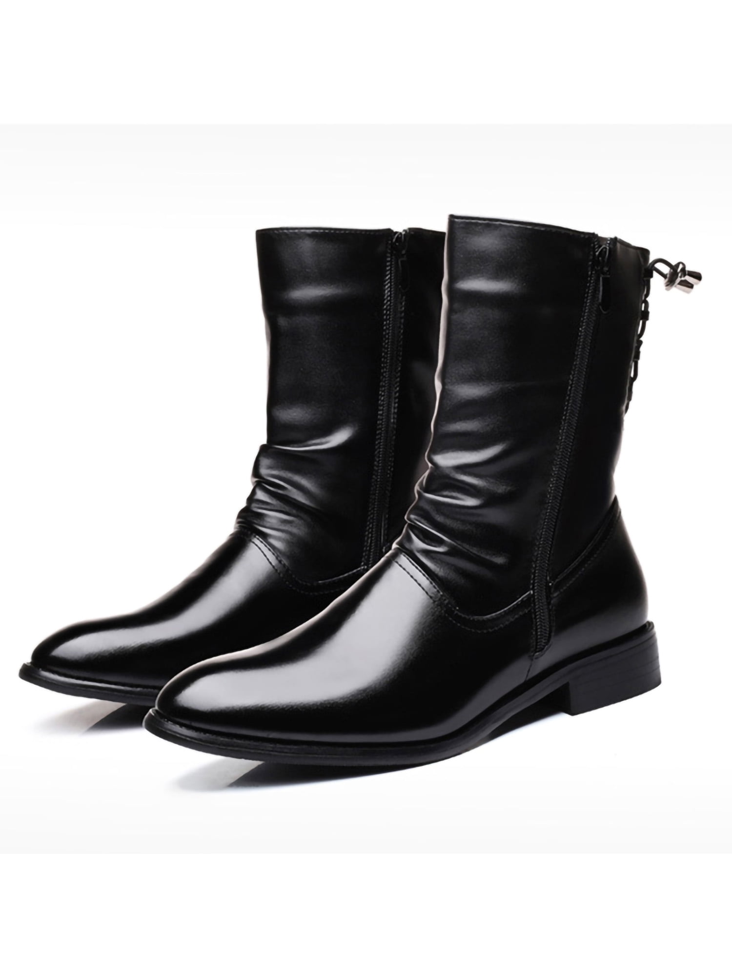 Frontwalk Men Mid Calf Boots Pointed Toe Booties Pleated Riding Boot ...