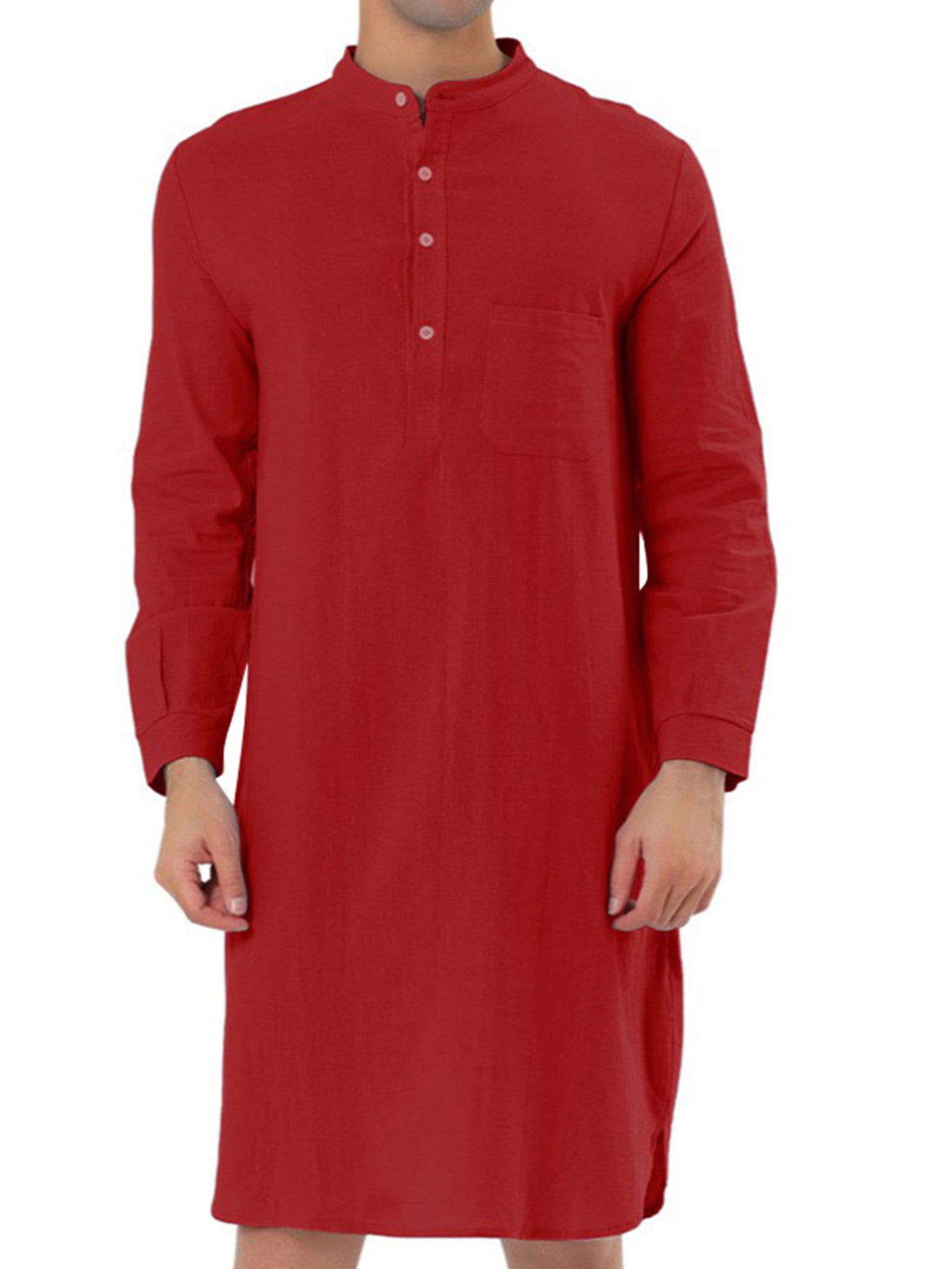 Frontwalk Men Night Sleep Shirts Comfy Long Sleeve Mid-Length Nightgown ...