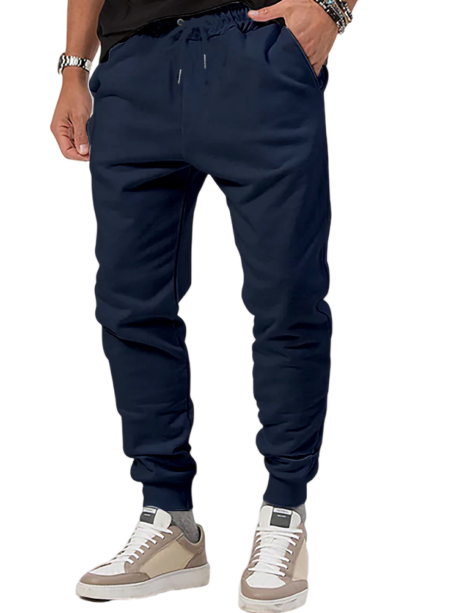 Frontwalk Men Pants Mid Waisted Sweatpants Drawstring Trousers Mens