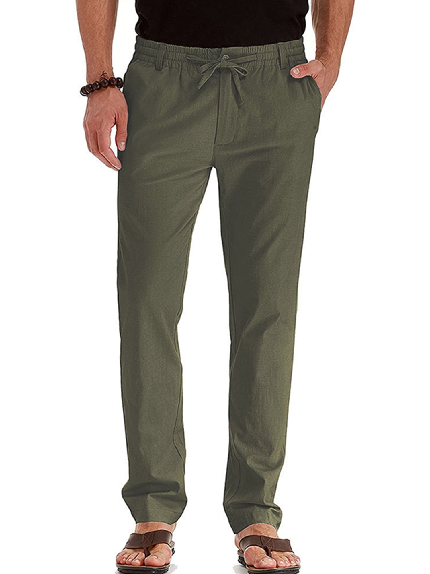 Frontwalk Men Summer Casual Elastic Waist Pants Straight Leg Fitted