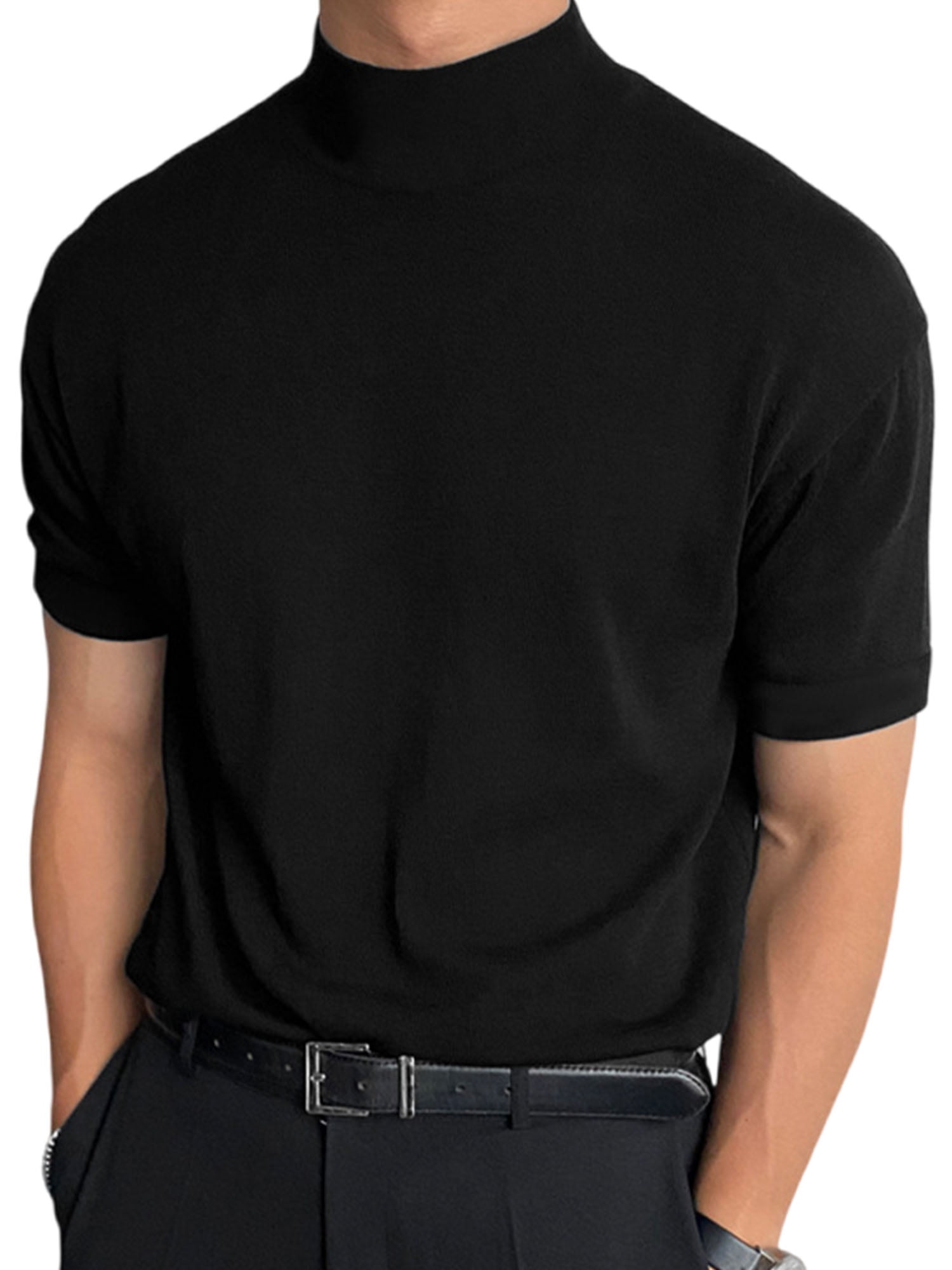 Frontwalk Men T Shirts High Neck T-shirt Short Sleeve Summer Tops Mens ...