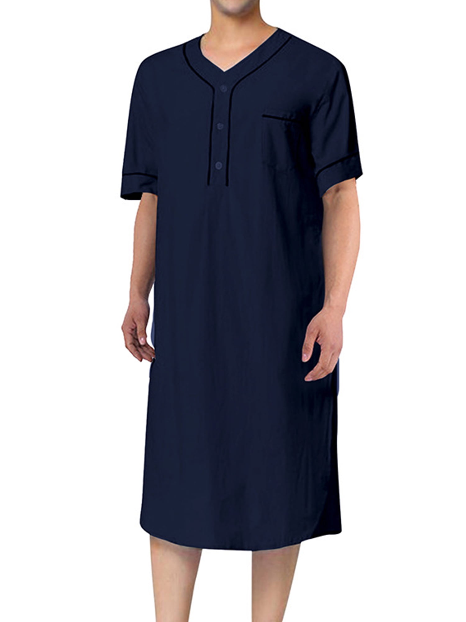 Frontwalk Men Thobe Muslim Robe V Neck Nightshirt Mens Lounge Sleep ...