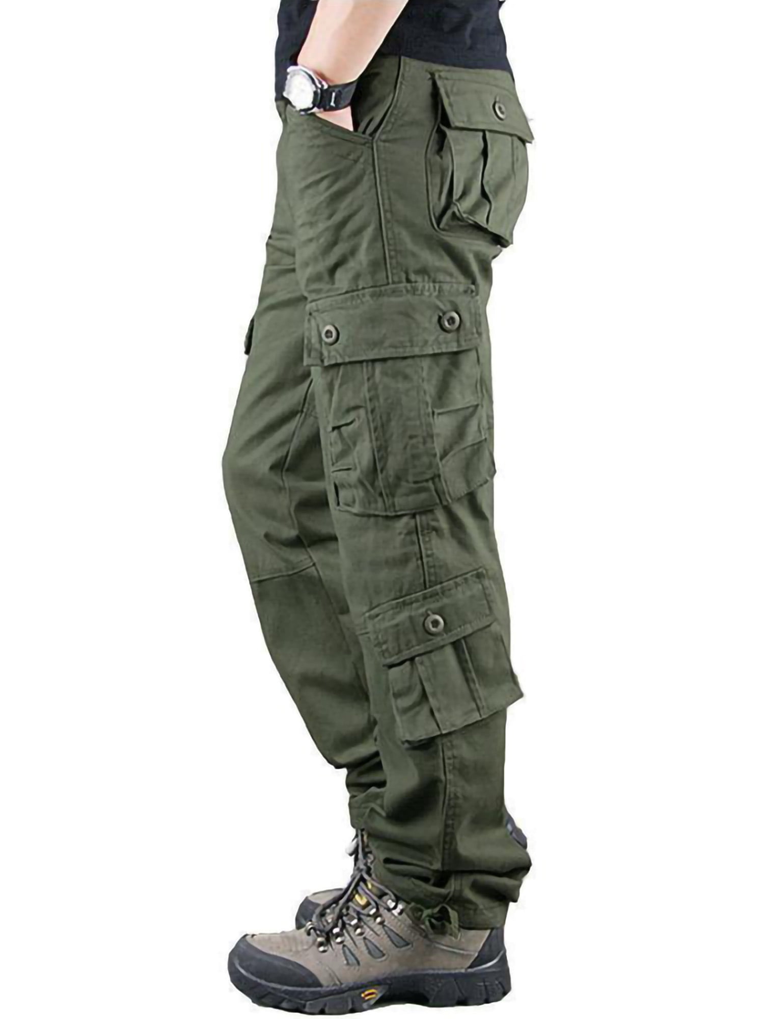 Frontwalk Men Trousers Zipper Cargo Pants Solid Color Tactical Pant ...